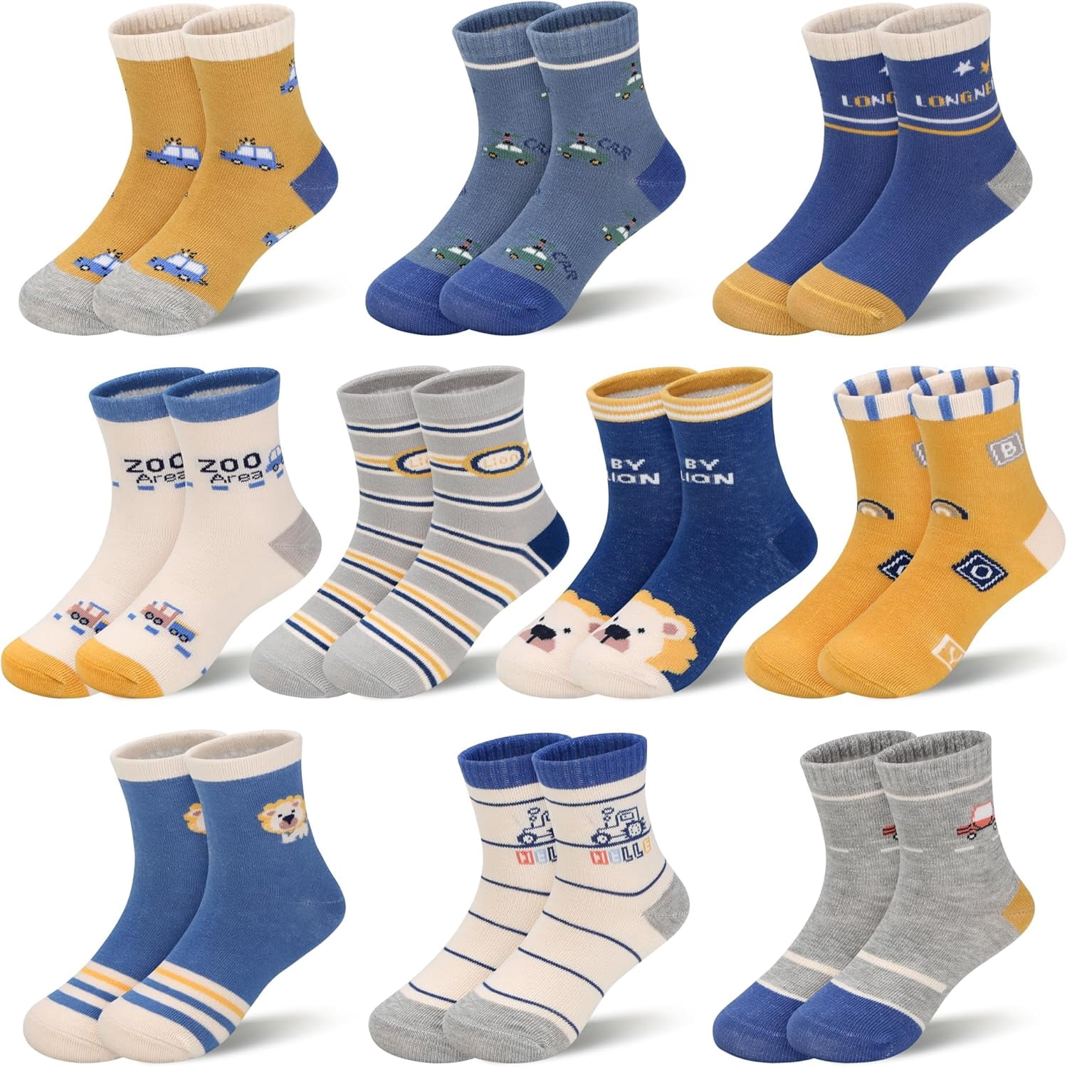 10 Pairs Kids Boys Fun Novelty Socks Toddler None Slip Cotton Crew ...
