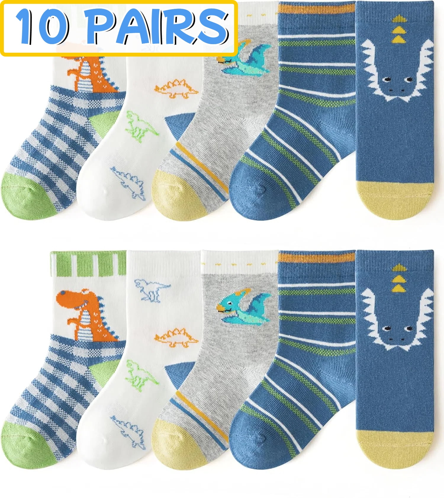 10 Pairs Kids Socks, Cute Cartoon Crew Socks, Sport Athletic Mid-Calf ...