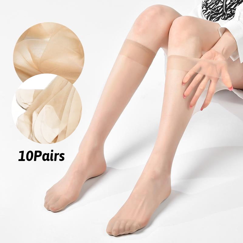 10 Pairs Knee High Pantyhose With Reinforced Toe 20d Nylon Stockings