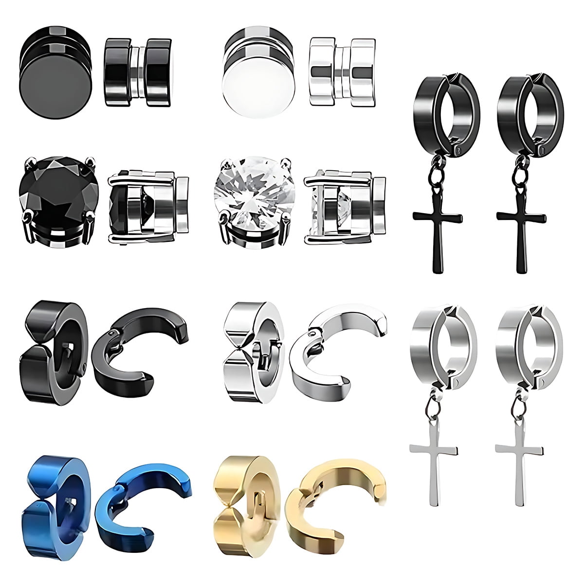 10 Pairs Of Magnet Earrings Stainless Steel Zircon Ear Clip Non ...