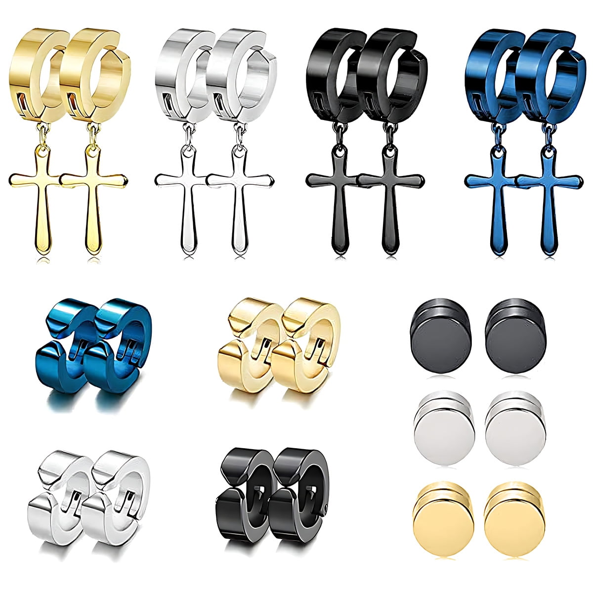 10 Pairs Of Magnet Earrings Stainless Steel Zircon Ear Clip Non ...