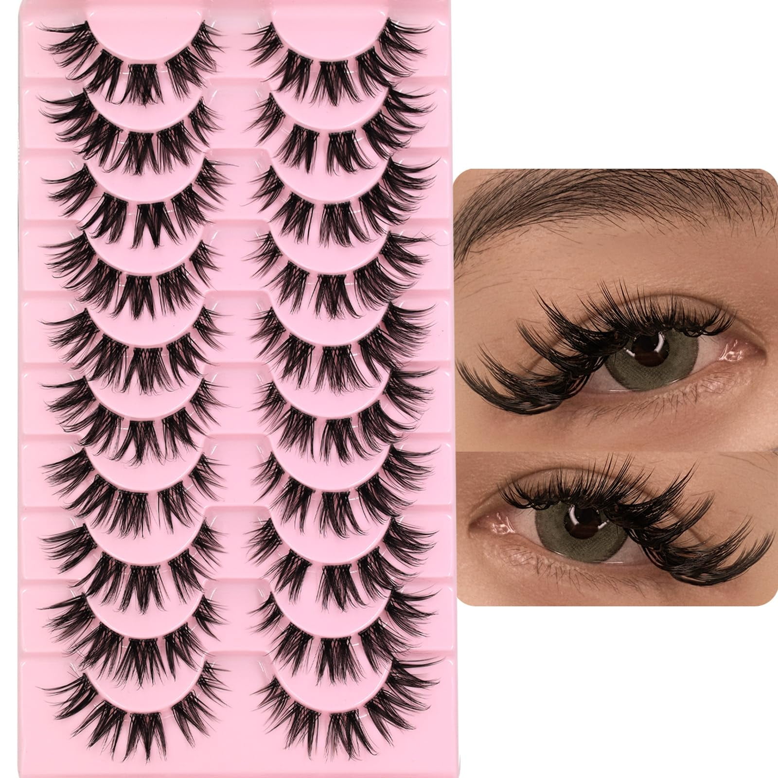 10 Pairs Manga Lash Clusters Cat Eye Lashes Japanese Makeup 16mm D Curl ...