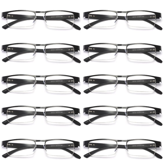10 Pairs Mens Rectangular Metal Half Frame Reading Glasses Spring Hinge ...