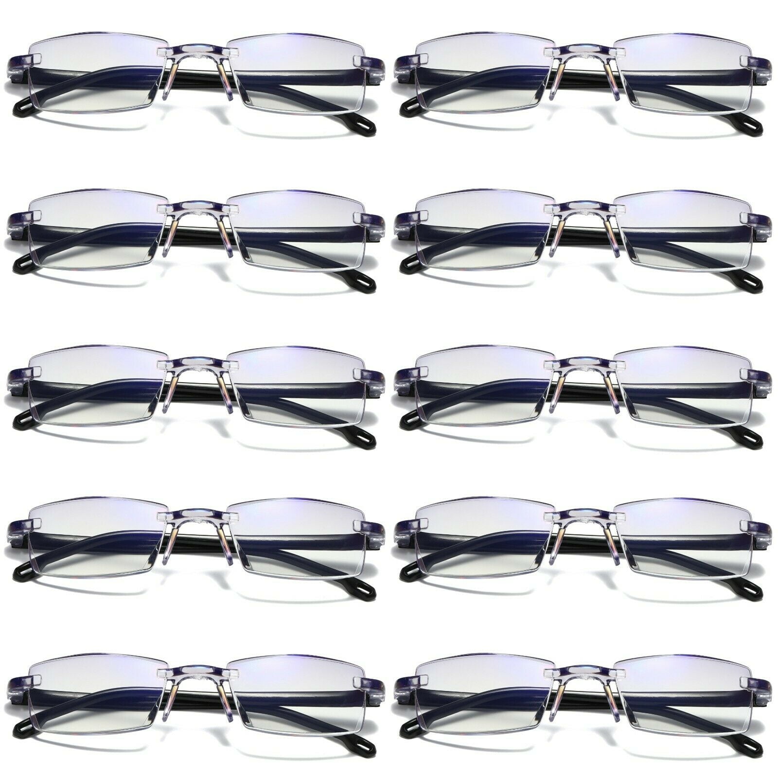 10 Pairs Mens Rectangular Rimless Blue Light Blocking Reading Glasses ...