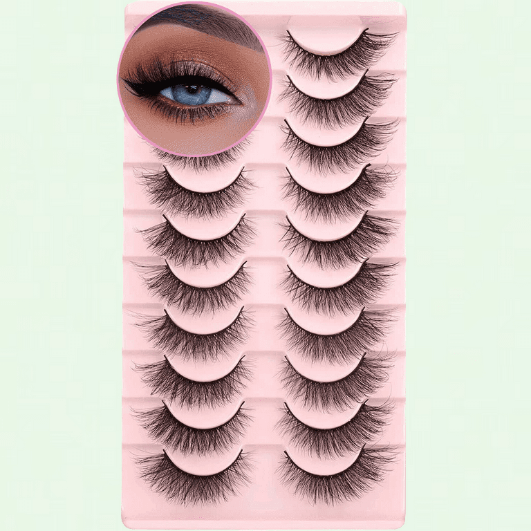 10 Pairs Natural Wispy Cat Eye False Eyelashes Fluffy 3D Strip Short Volume Mink Lashes Fox Eye Effect Walmart