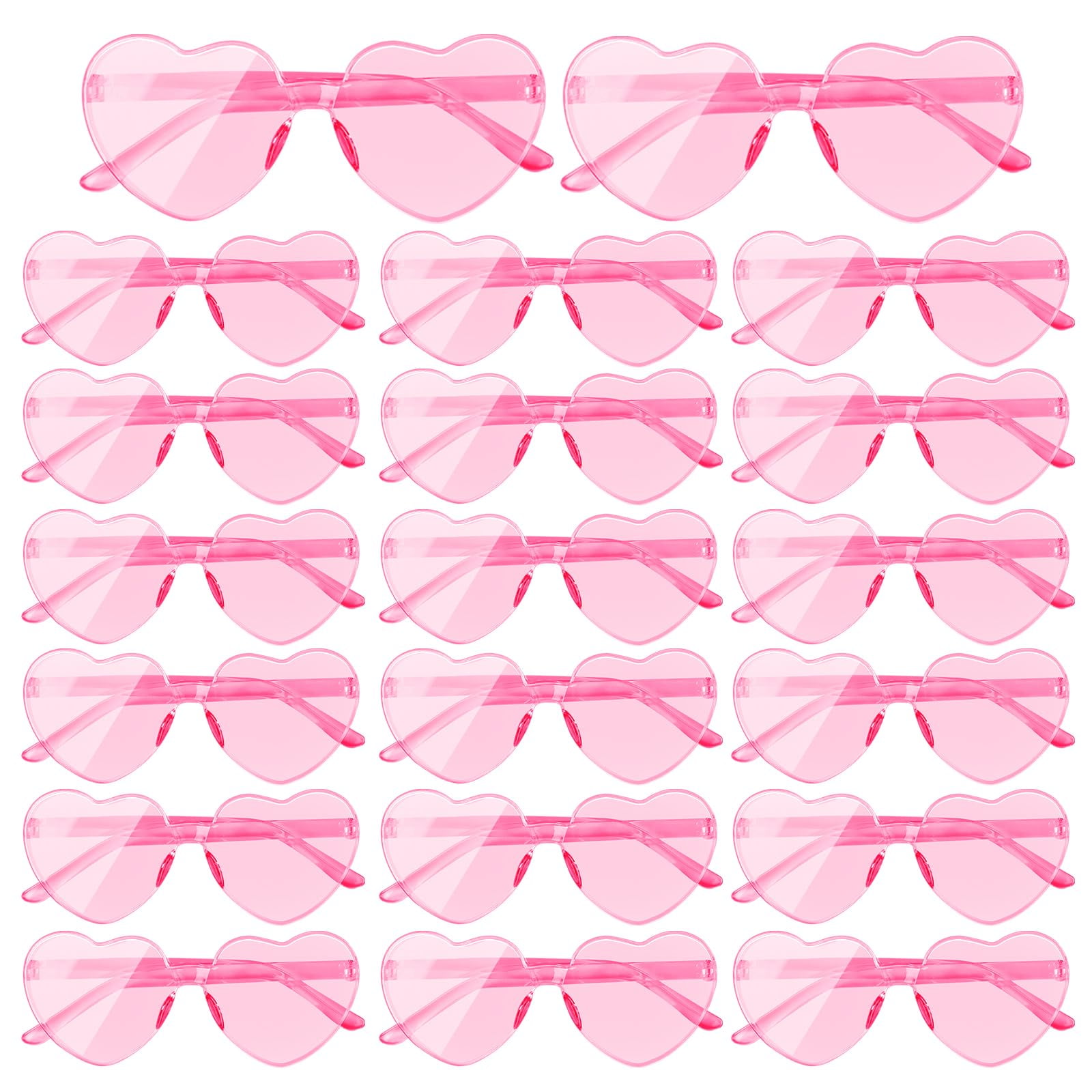 10 Pairs Pink Heart Sunglasses Bulk for Women, Rimless Heart Shaped ...