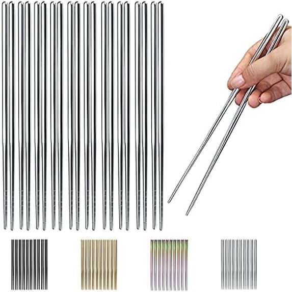 10 Pairs Reusable Chopsticks, Stainless Steel Metal Chop Sticks ...
