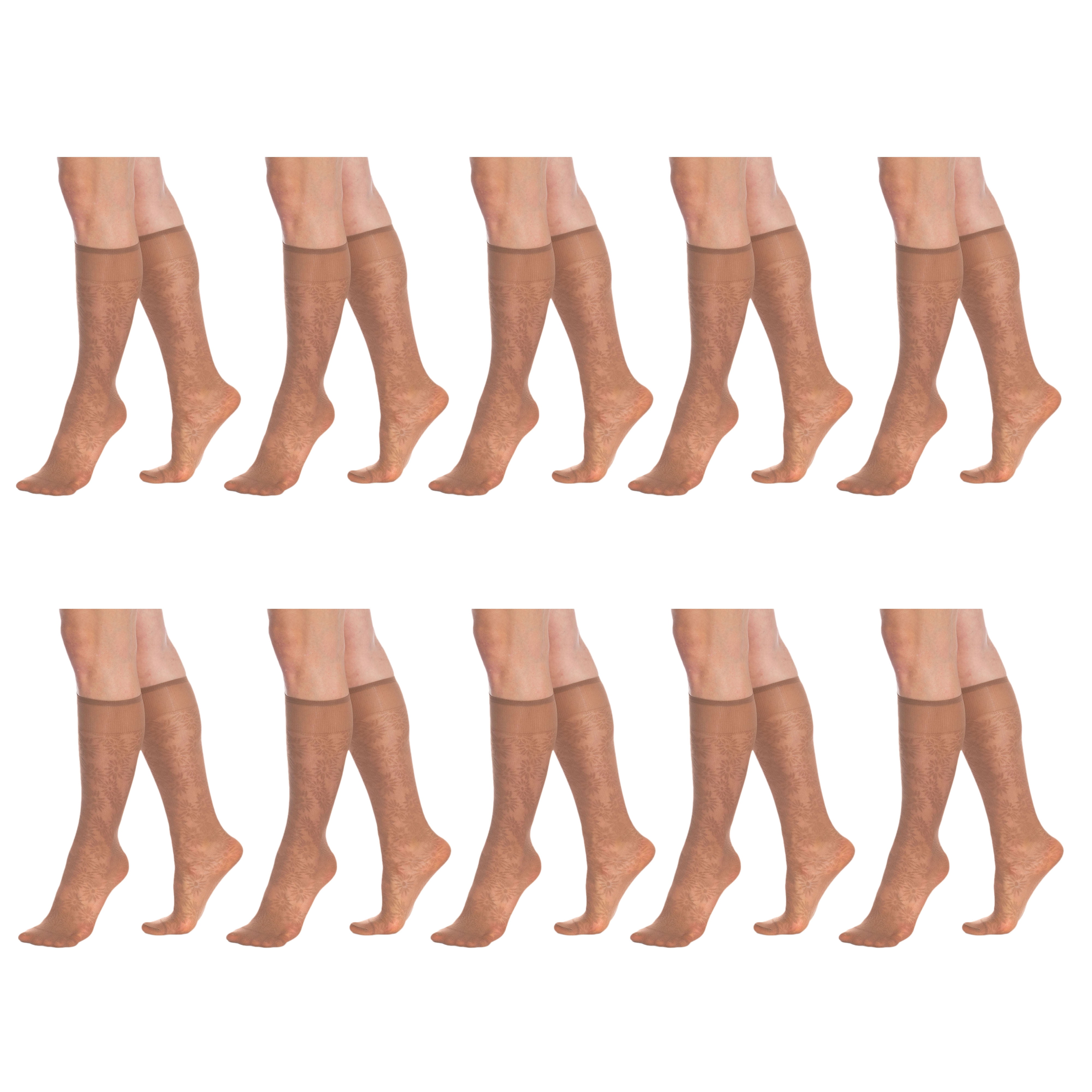 10 Pairs Sheer Knee Socks for Women 15 Denier Stay up Band (Bronze ...