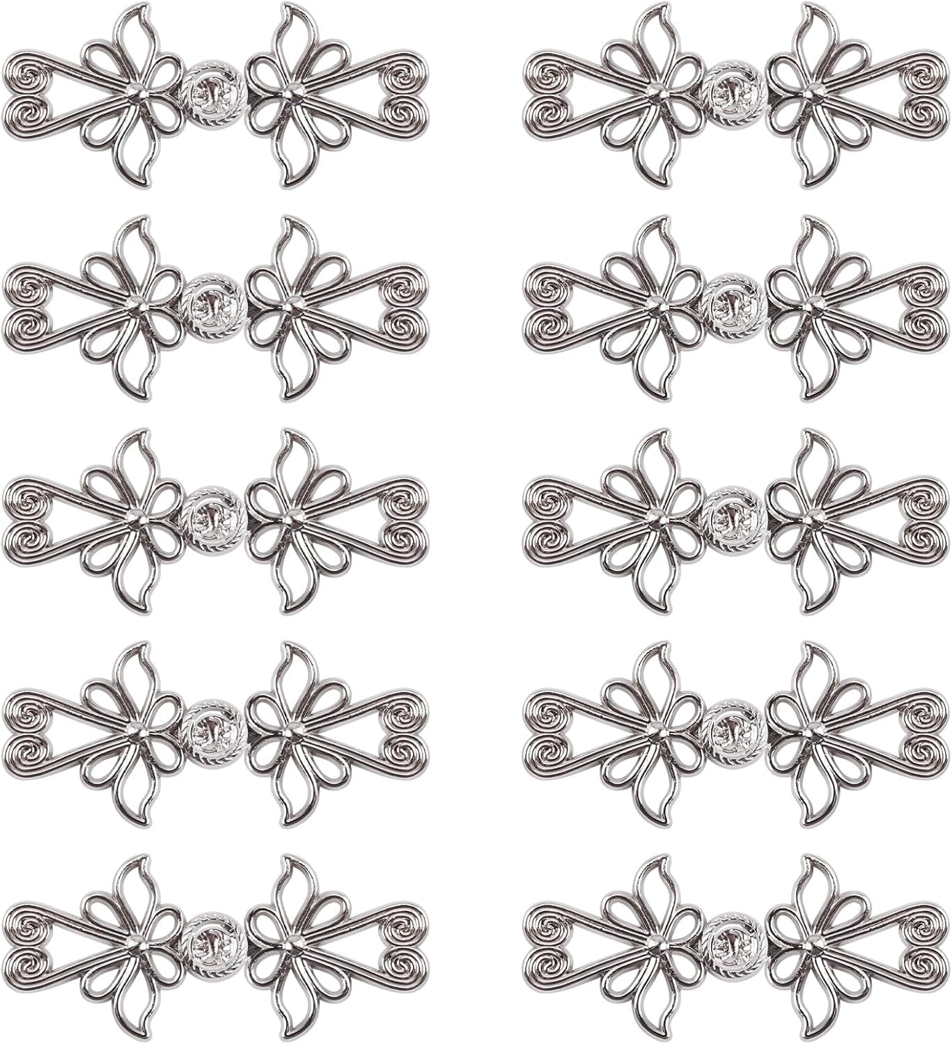 10 Pairs Silver Hollow Buttons Butterfly Cloak Clasp Fasteners Sweater ...
