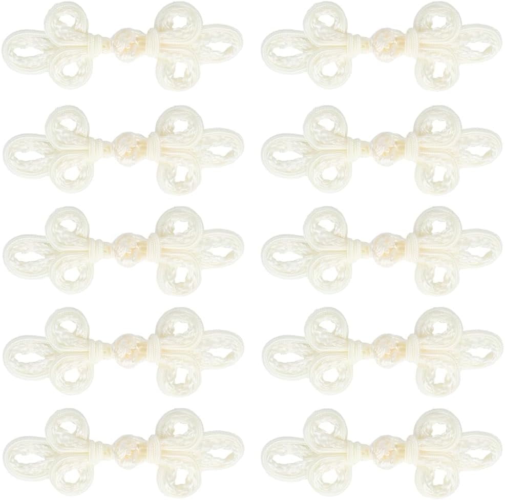 10 Pairs White Chinese Style Frog Knot Buttons Handmade Nylon Knots ...