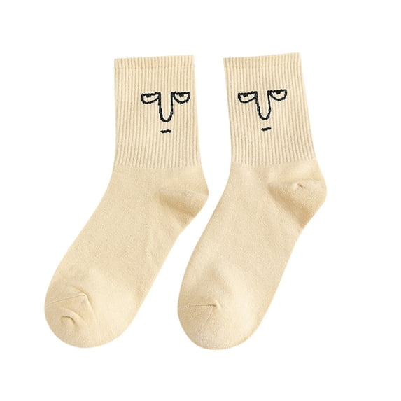 10 Pairs Womens Socks Cartoon Funny Expression Pattern Single Needle ...