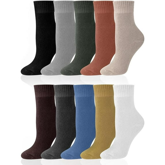 10 Pairs Womens Winter Boot Socks Thermal Cozy Thick Terry Crew Socks ...