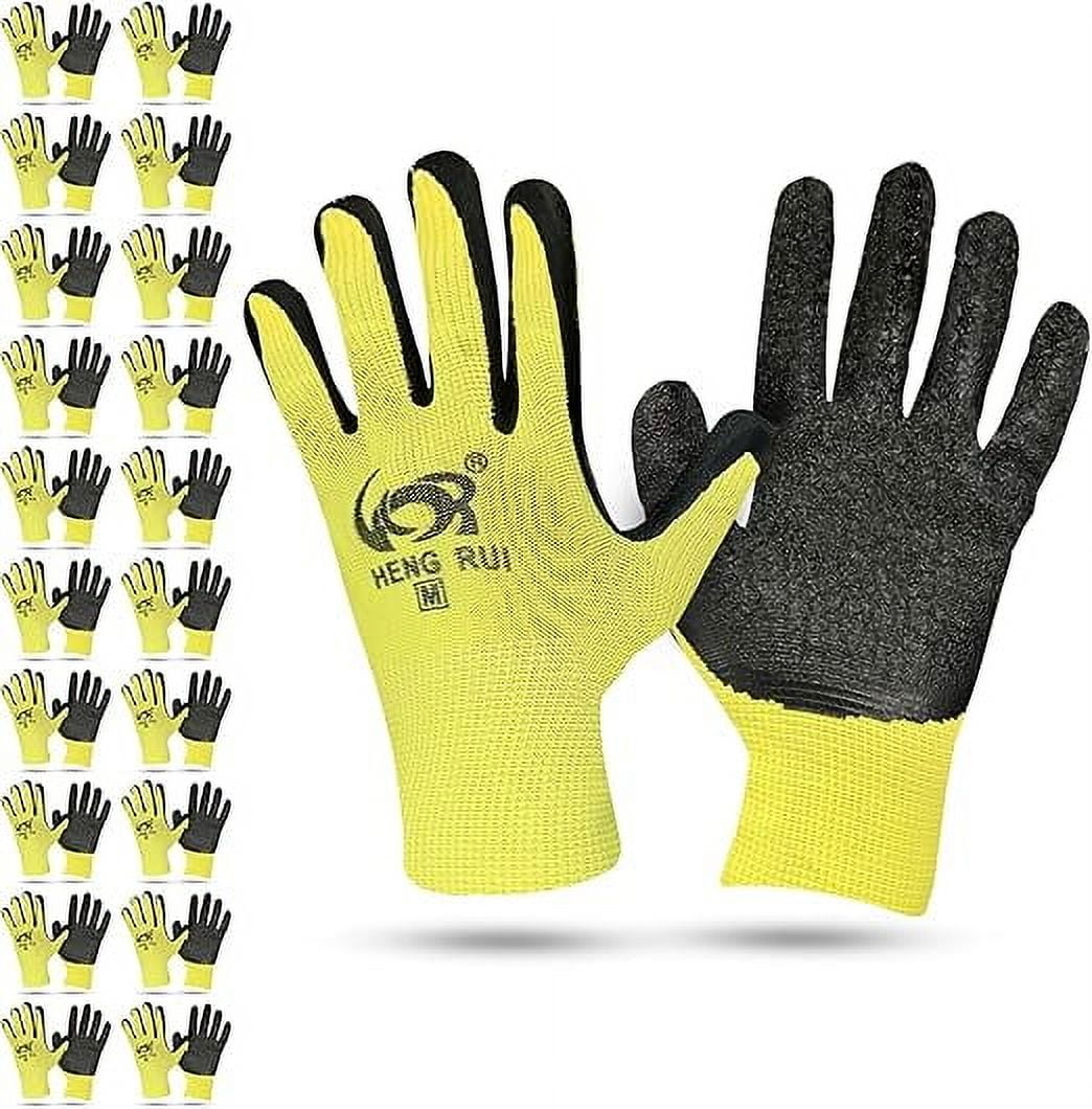 10 Pairs Work Gloves–Heavy Duty Neon Green Large Rubber Coated Safety ...
