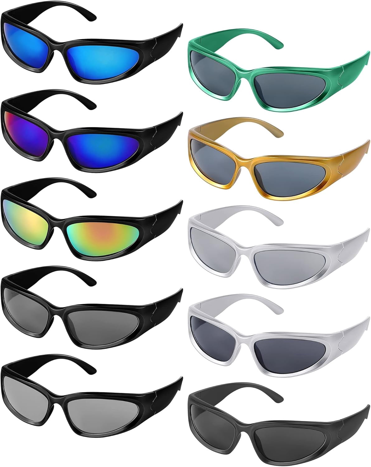 10 Pairs Wrap Around Sunglasses Multicolor Black Blue Silver Oval ...