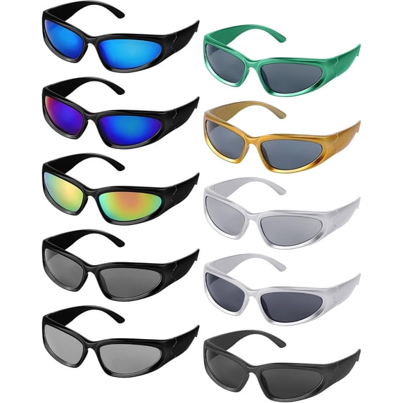 10 Pairs Wrap Around Sunglasses Multicolor Black Blue Silver Oval ...