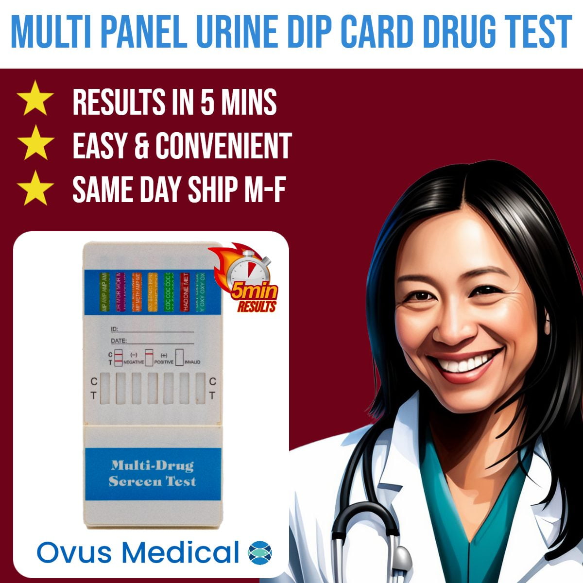 10 Panel Urine Dipstick Drug Test Cards (100 cards) Ovus Medical ...