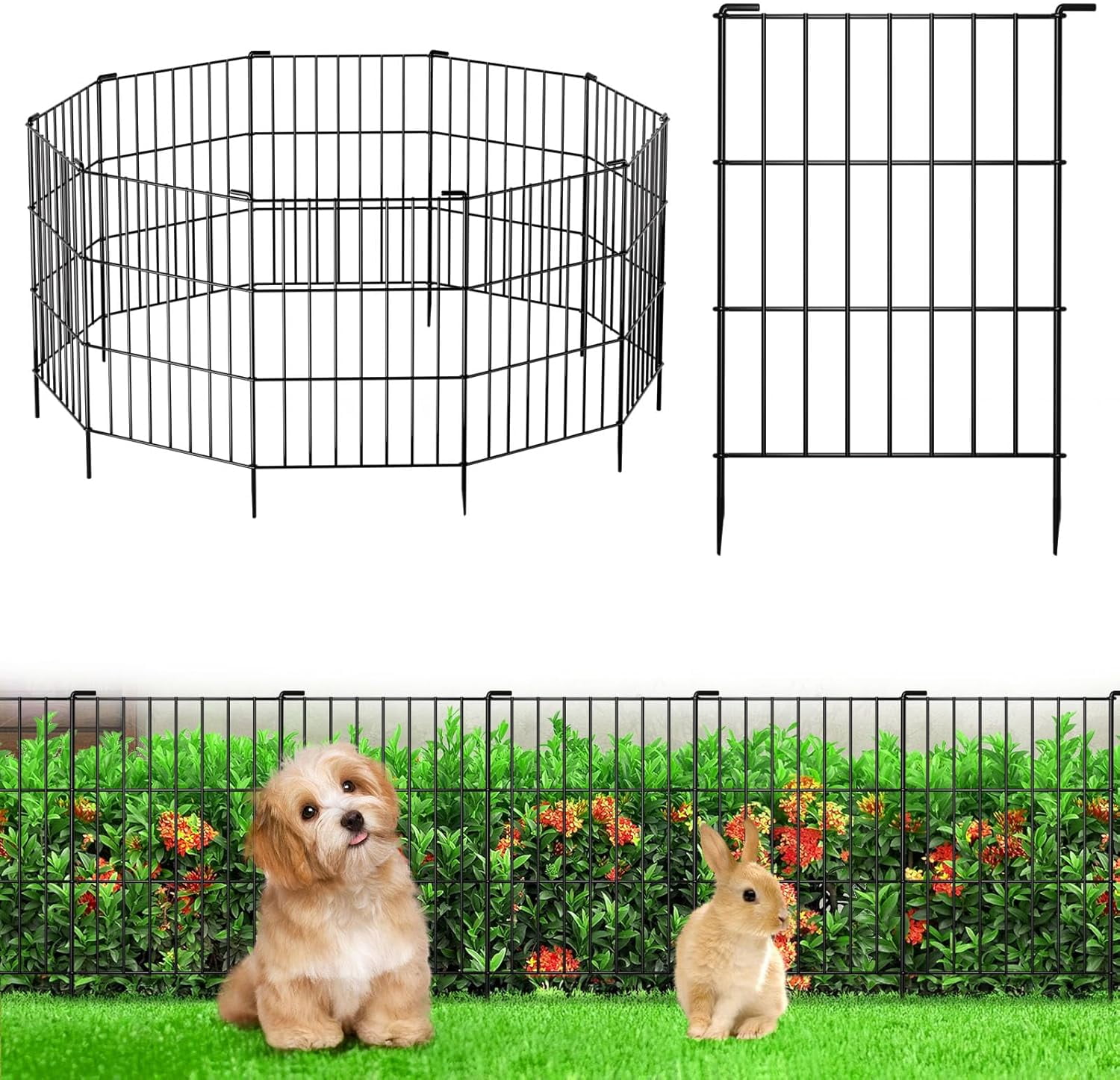10 Panels Animal Barrier Fence - No Dig Rustproof Metal Garden Fence ...
