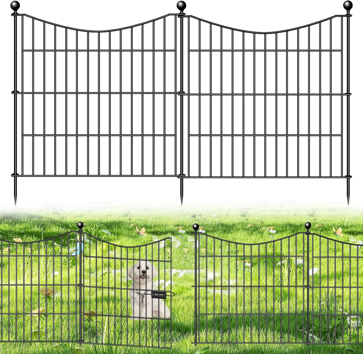 10 Panels Decorative Garden Fence with Gate, 24 in(H) X 20 ft(L) No Dig Dog Fence Animal Barrier ...