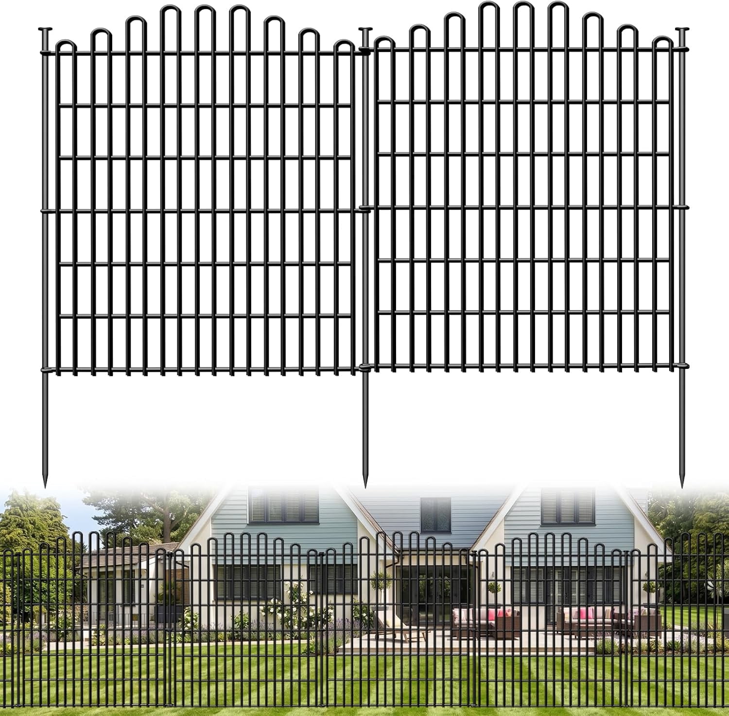10 Panels No Dig Decorative Garden Fence, 33in H x 23.6ft L Animal ...