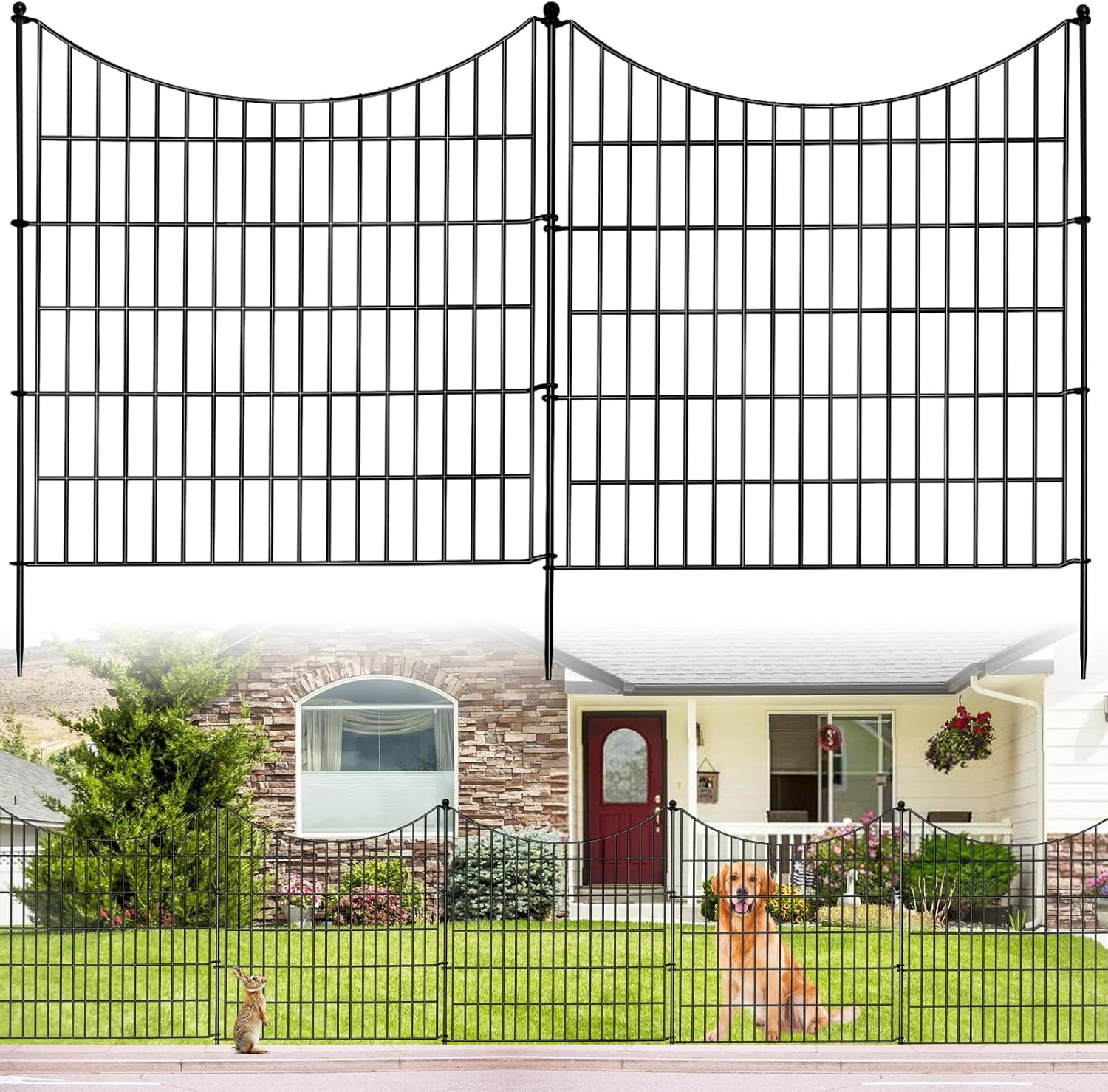10 Panels No Dig Decorative Garden Fence for Yard, 32 in(H) X 24 ft(L) Rustproof Metal Wire ...