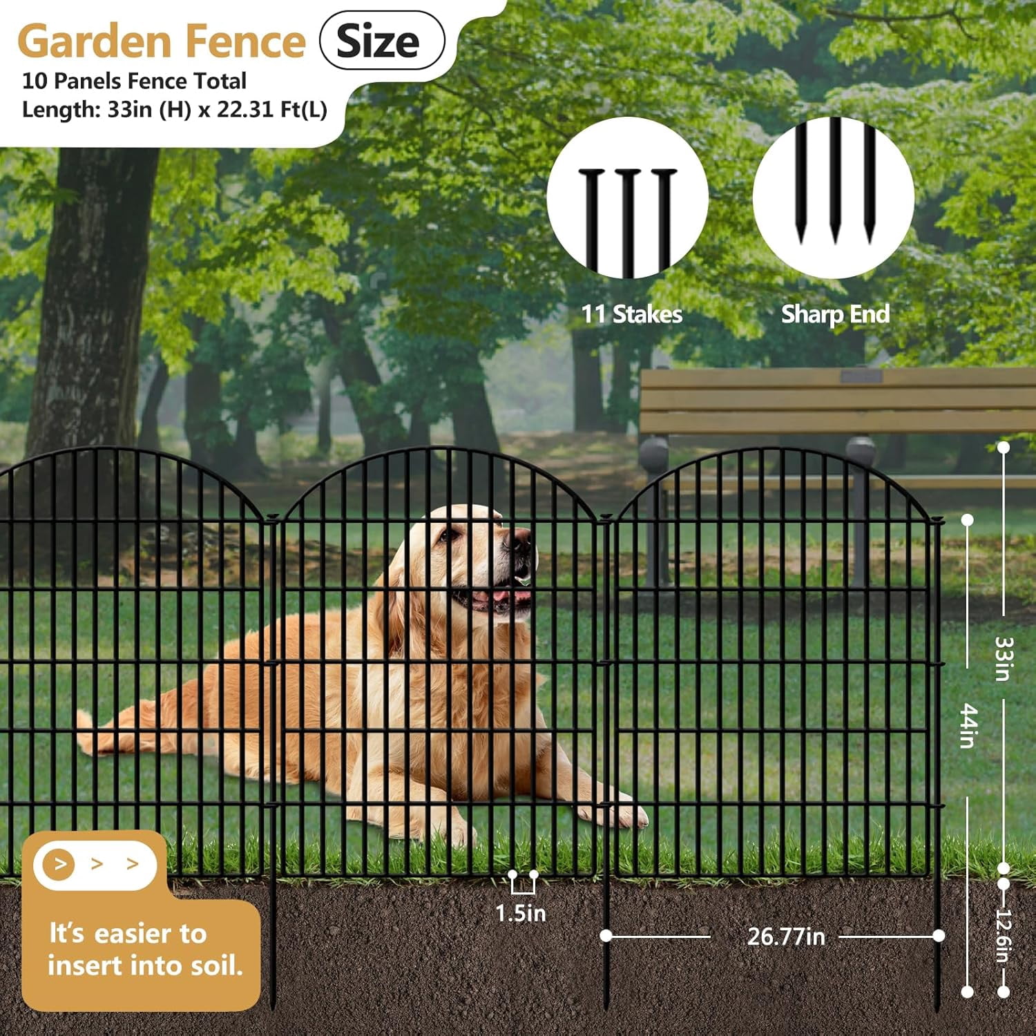 10 Panels No Dig Decorative Outdoor Garden Fence for Yard, 33in (H) x ...
