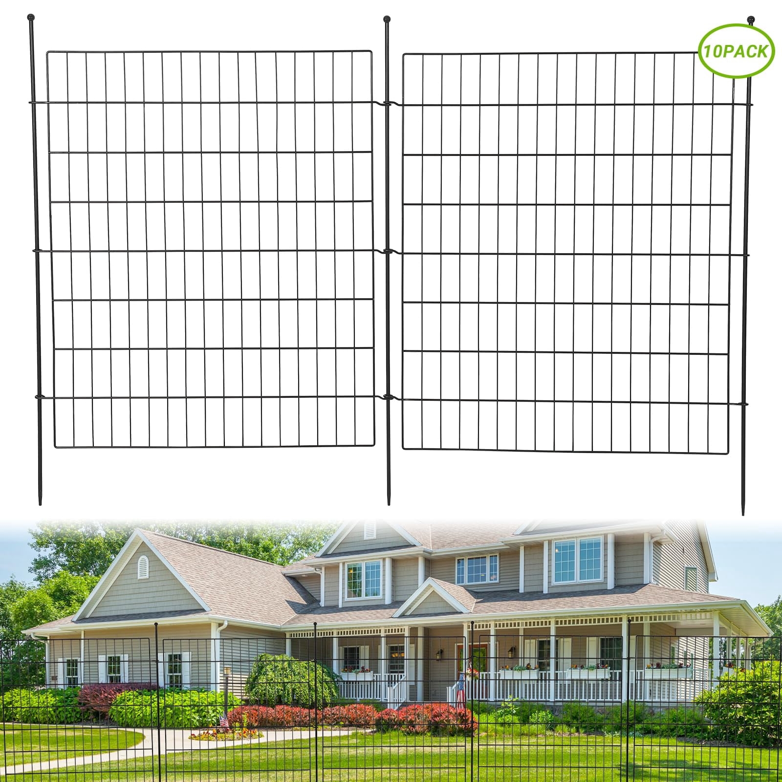 10 Panels Garden Fence, 32 in(h) x 36 ft(l) No Dig Decorative Fence for ...