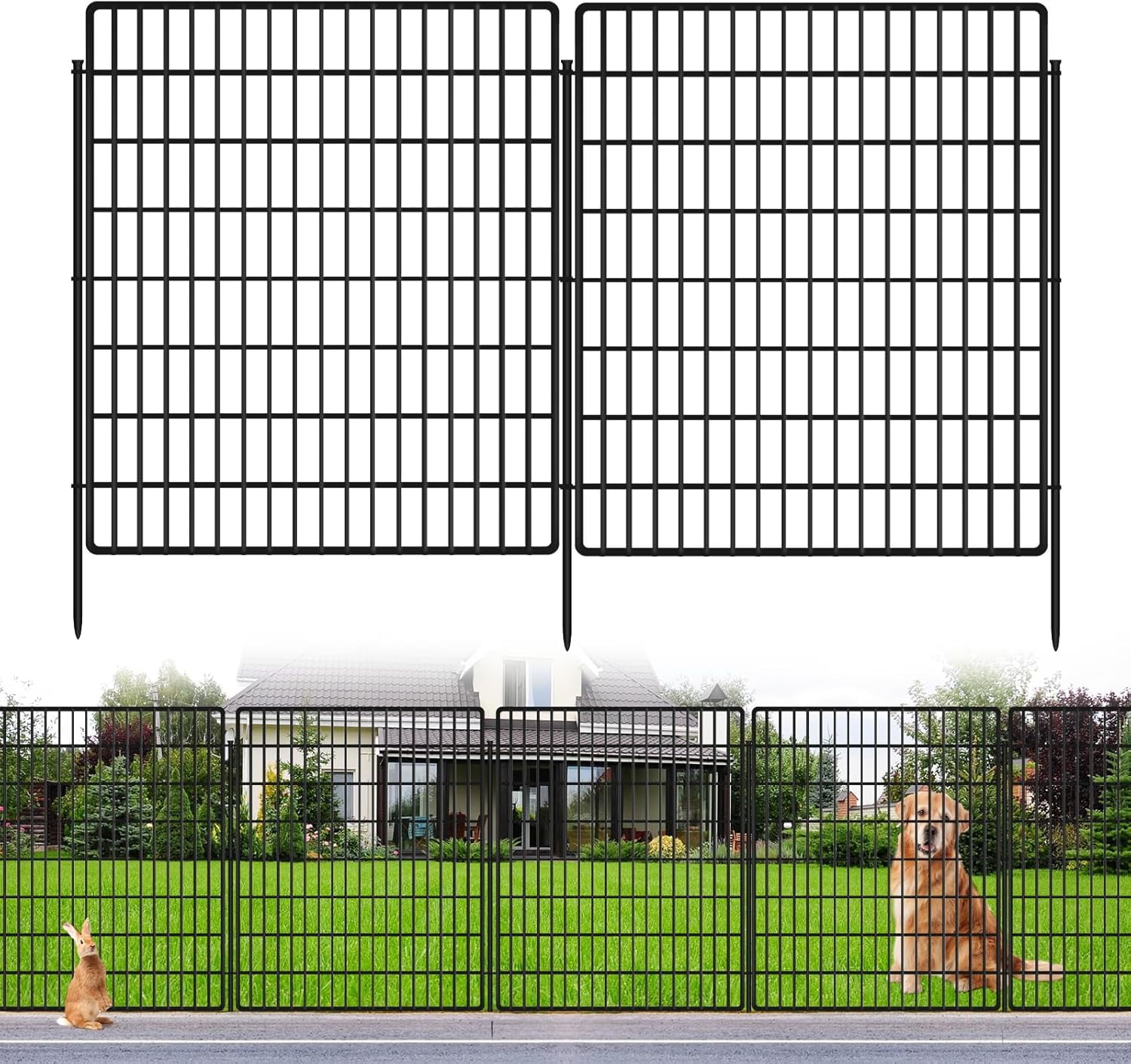 10 Panels Garden Fencing Animal Barrier, 33 in(H) X 24 ft(L) Dog Fence Outdoor for Yard ...
