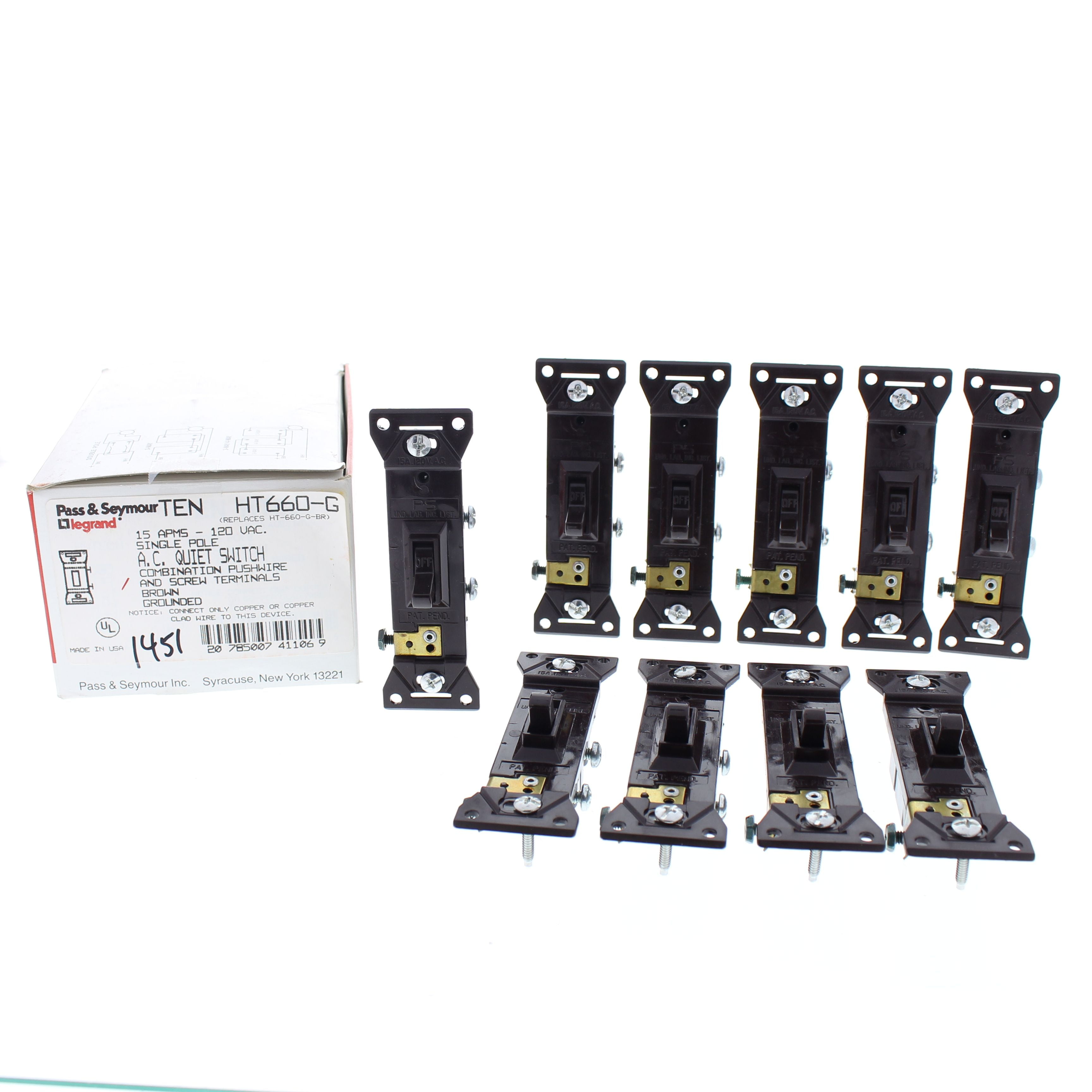 10 Pass & Seymour Brown Frame Toggle Wall Light Switches 15A 120V HT660 ...