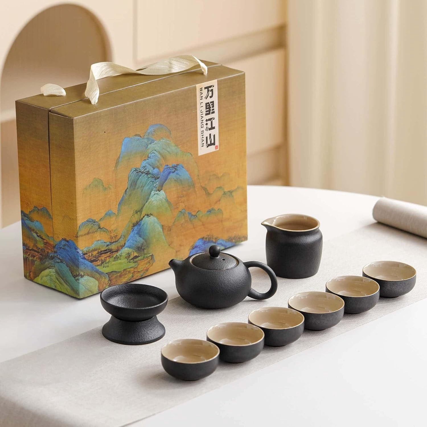 10-Pc Chinese Gongfu Tea Set, Ceramic Teapot & Cups, Gift Box, Office ...