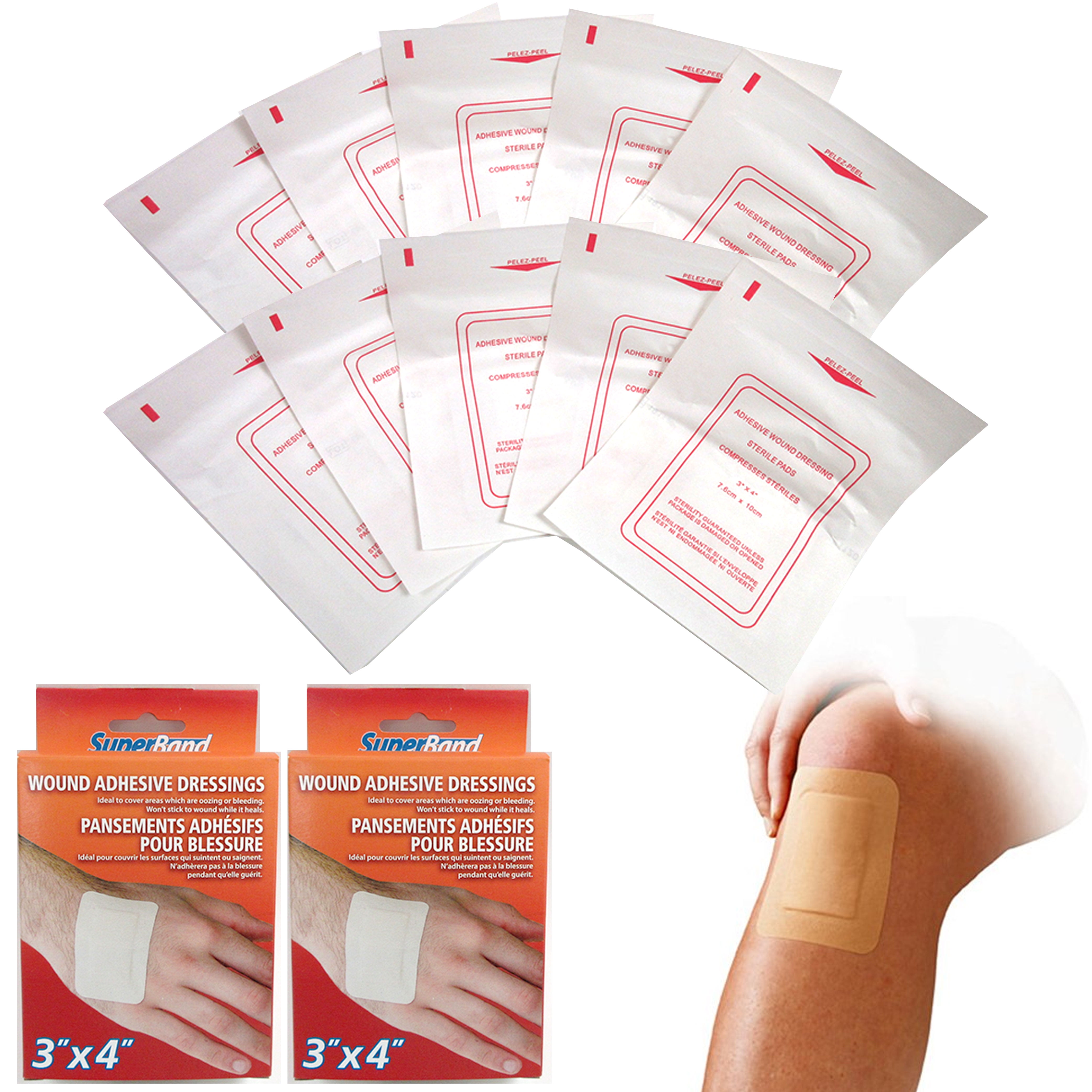 10 Pc Extra Large Adhesive Bandage 3" X 4" Medical First Aid Pad Wound ...