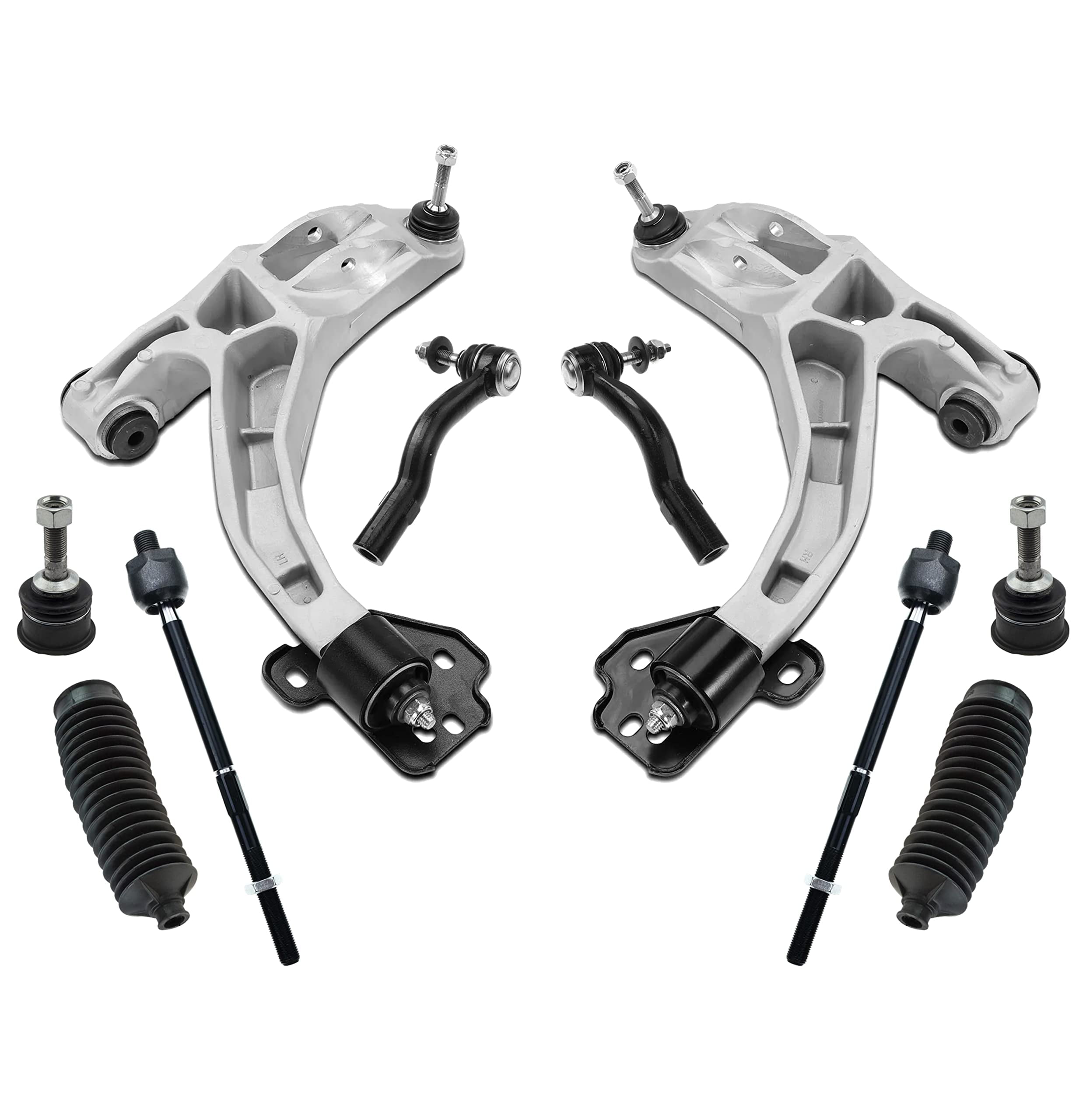 10 Pc Front Lower Control Arms, Outer & Inner Tie Rod Ends + Bellow ...