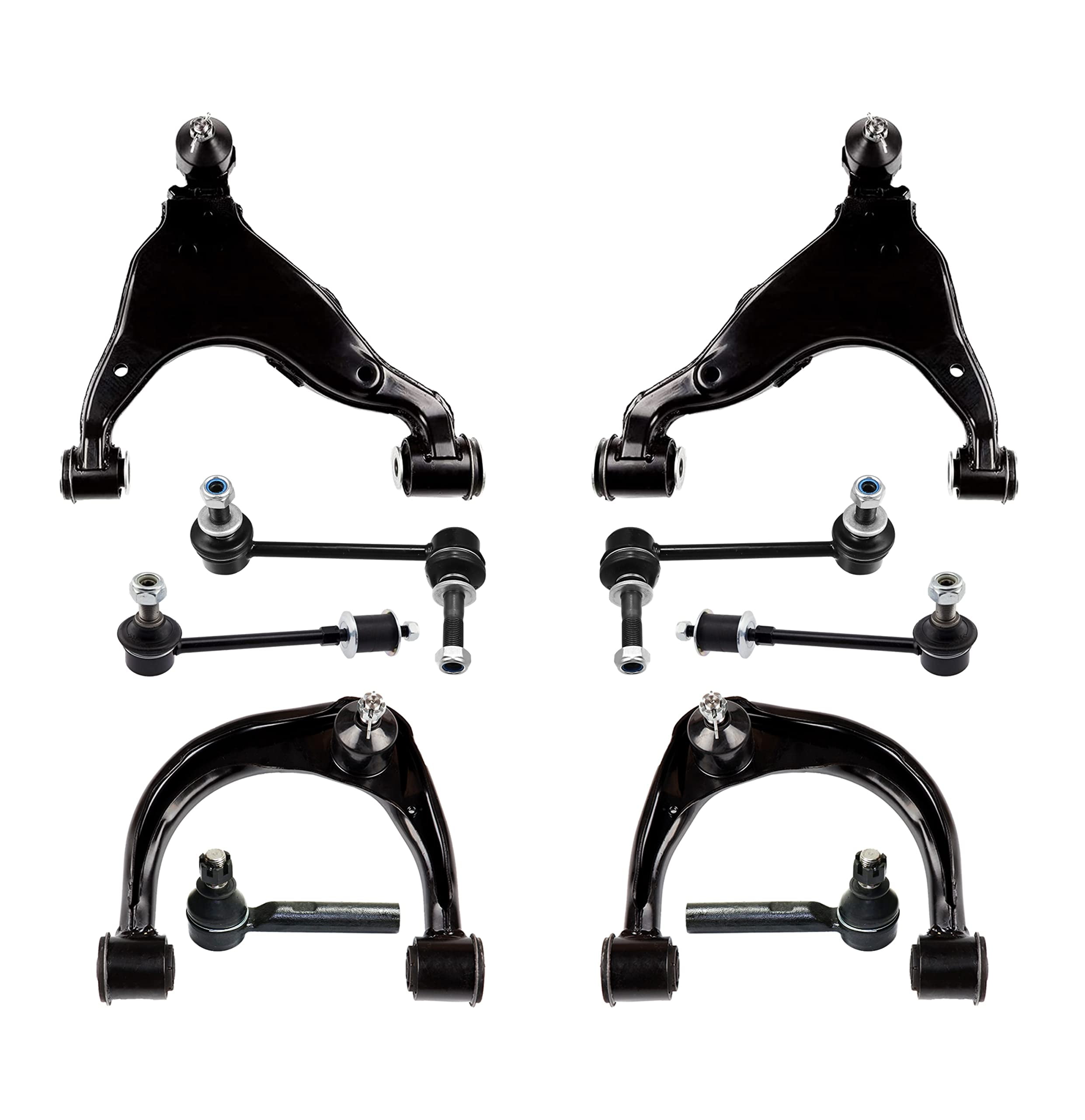 10 Pc Front & Rear Suspension Kit Upper Lower Control Arms, Sway Bar ...