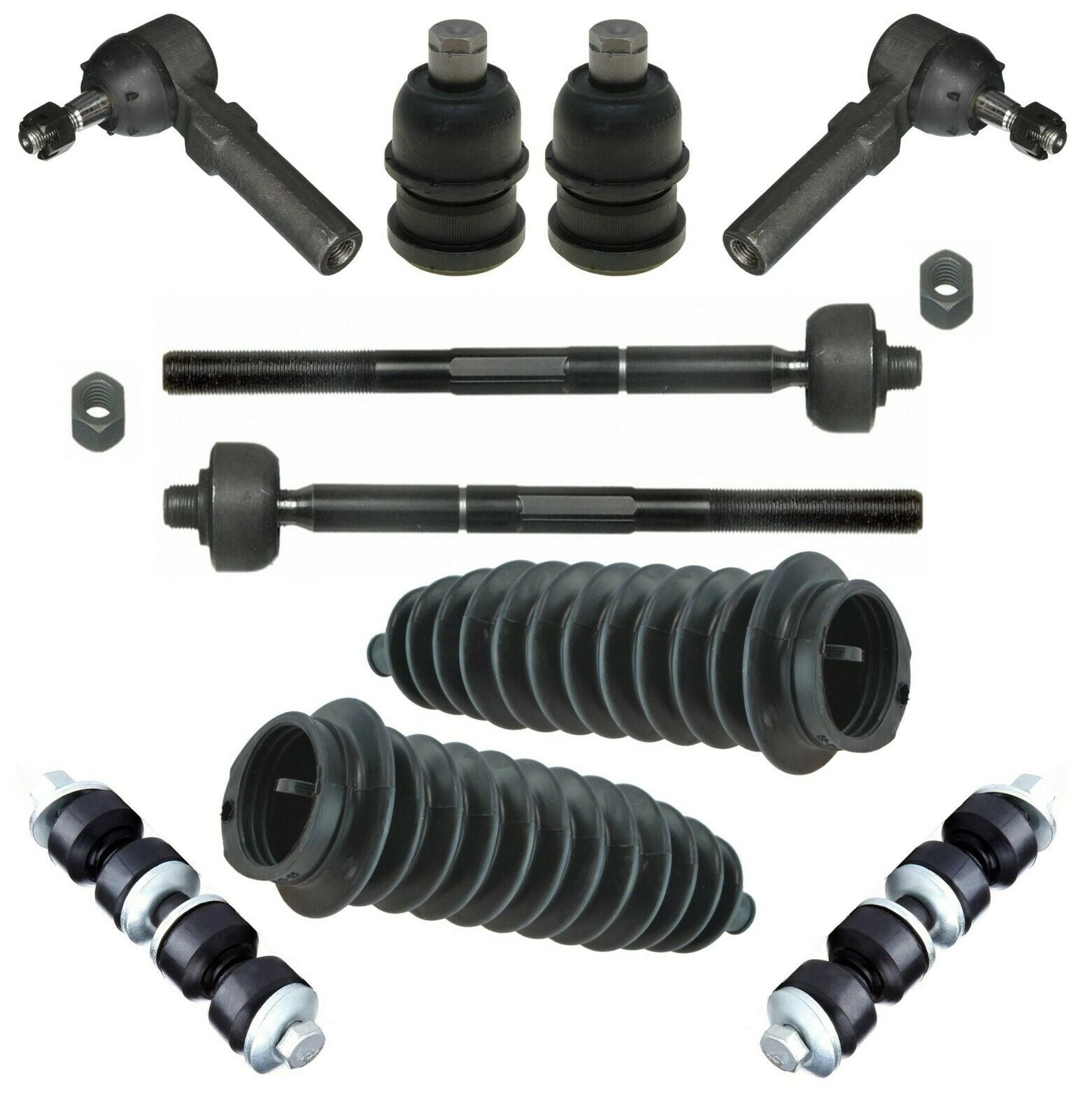 10 Pc Front Suspension Kit Rack & Pinion Bellow Boots, Tie Rod Linkages ...