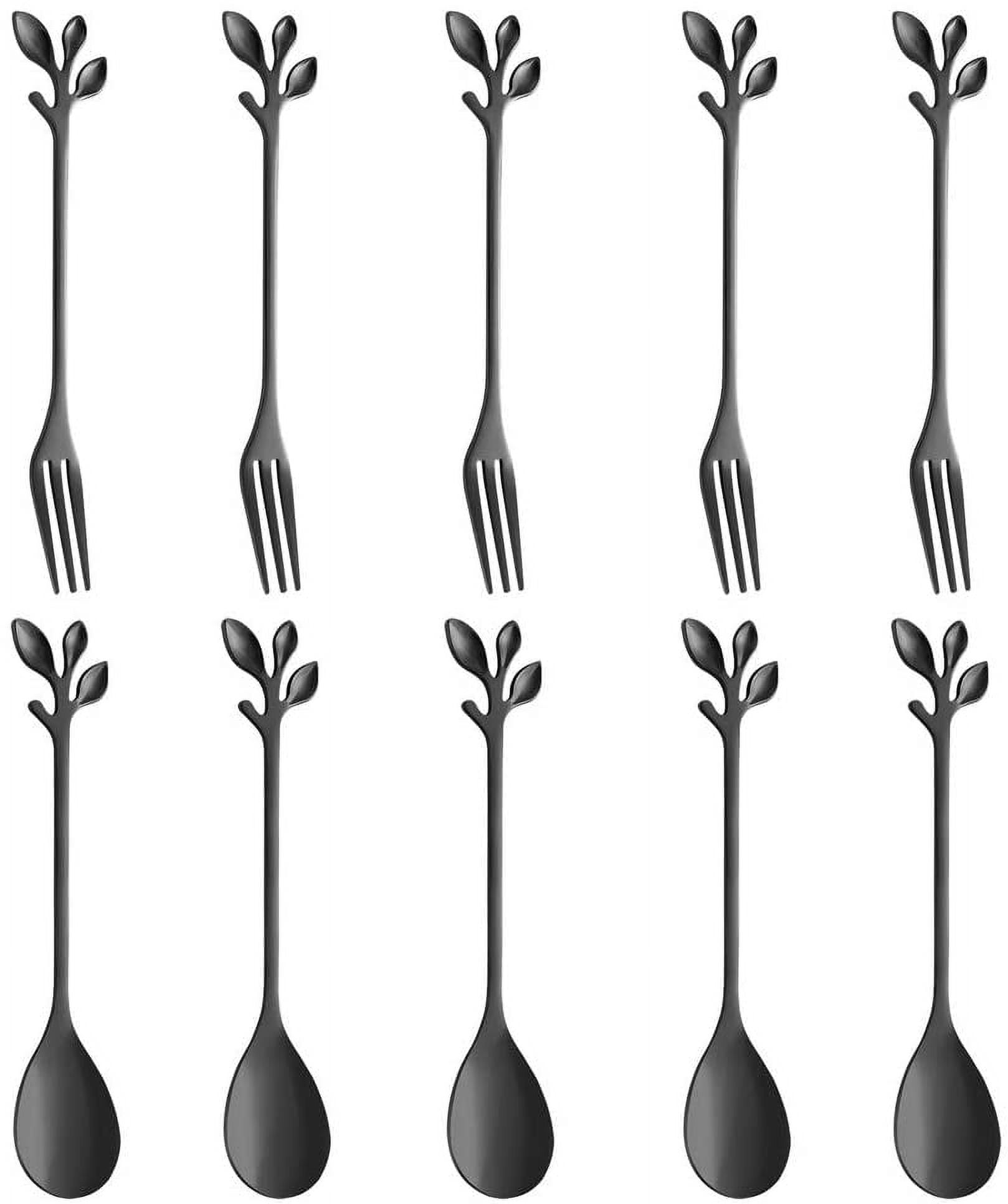 10-Pc Silver Mini Spoons & Forks Set, 4.7" - Stainless Steel, Leaf ...