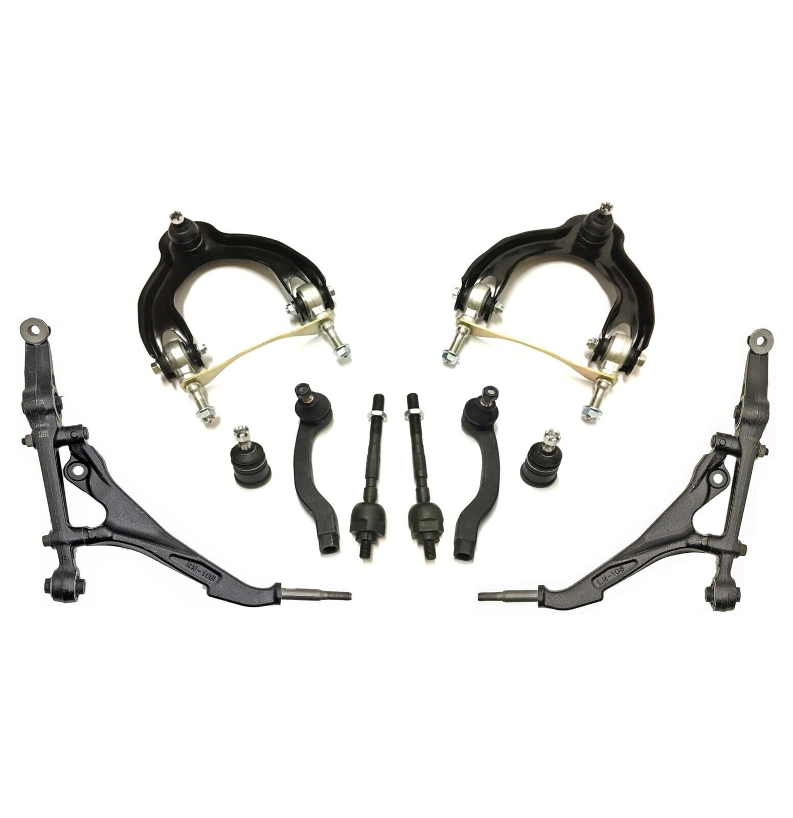 10 Pc Steering Suspension Kit Upper & Lower Control Arms + Lower Ball ...
