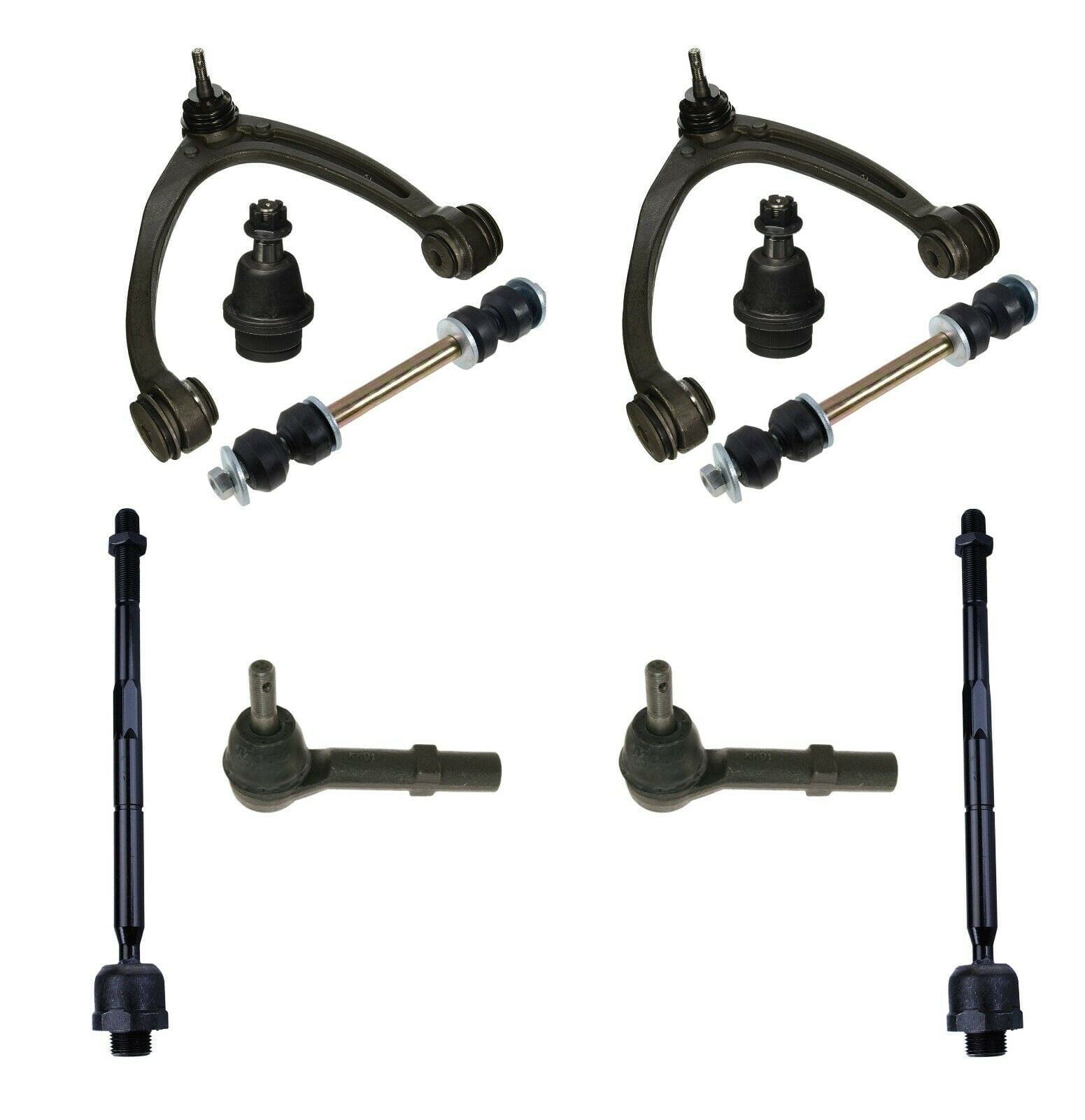 10 Pc Suspension Front Kit Inner & Outer Tie Rod Ends / Upper Control ...