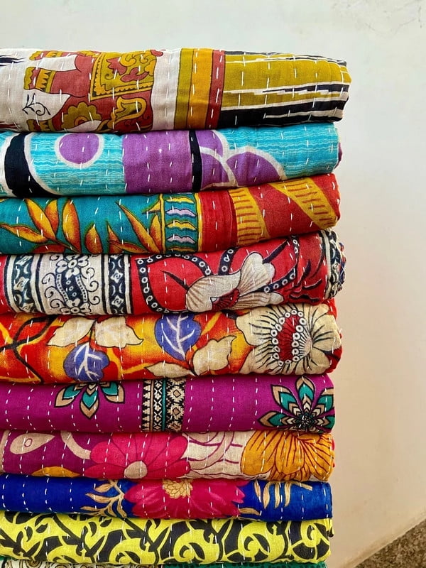 10 Pc's Handmade Cotton Vintage Kantha Quilts Indian Reversible Boho ...