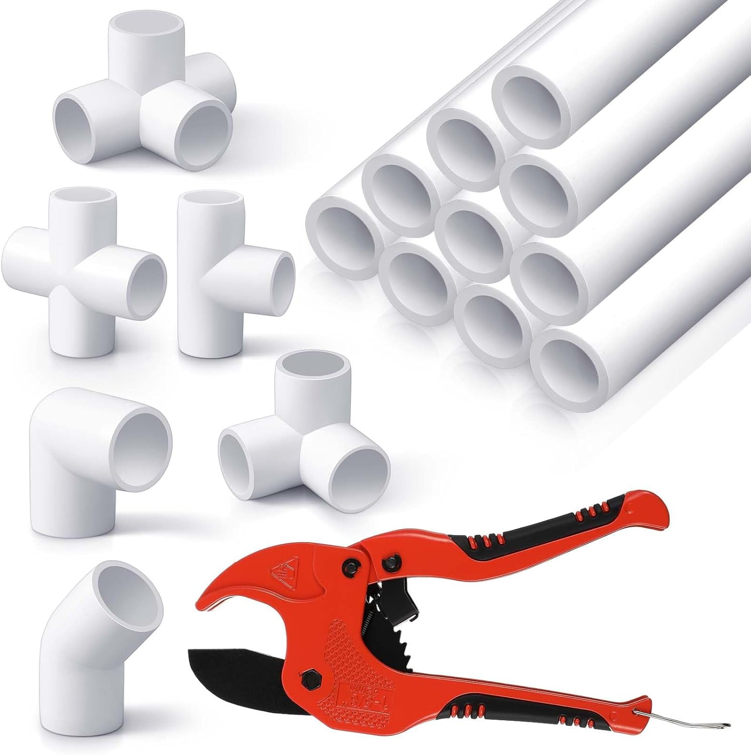 10 Pcs 1/2 Inch X 3 Ft PVC Pipe with 42 Pcs PVC Pipe Fittings Elbow Set ...