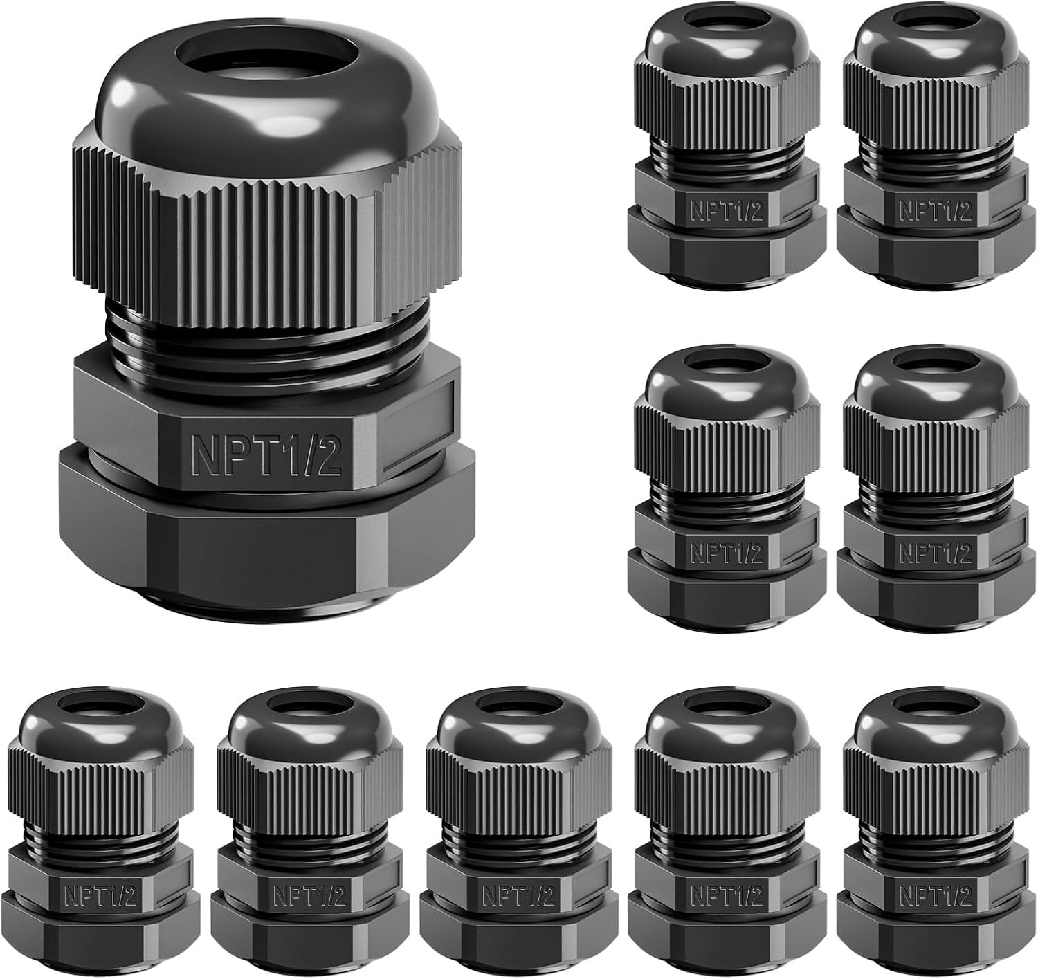 10 Pcs 1/2" NPT Cable Glands Nylon Waterproof, IP68 PA66 Cord ...