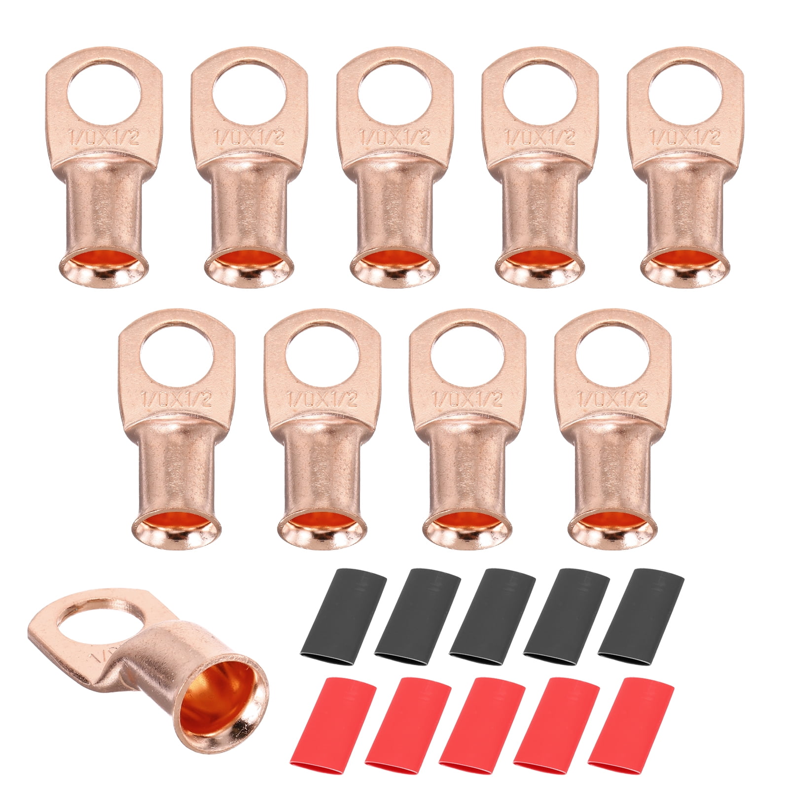10 Pcs 1/2" Stud 1/0Awg Battery Cable End with 10 pcs 3:1 Heat Shrink ...