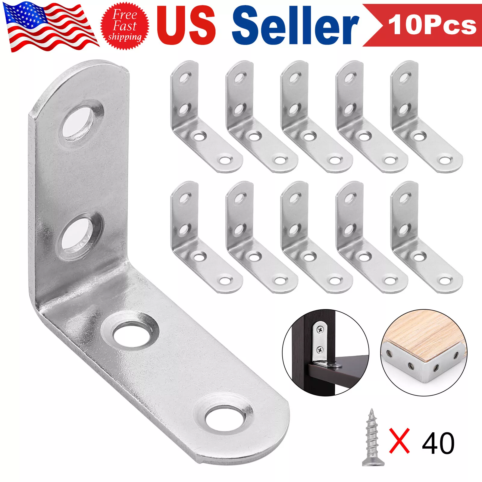 10 Pcs 1.5" inch "L" Steel Corner Braces w/ Screws Pack LOT Right Angle ...