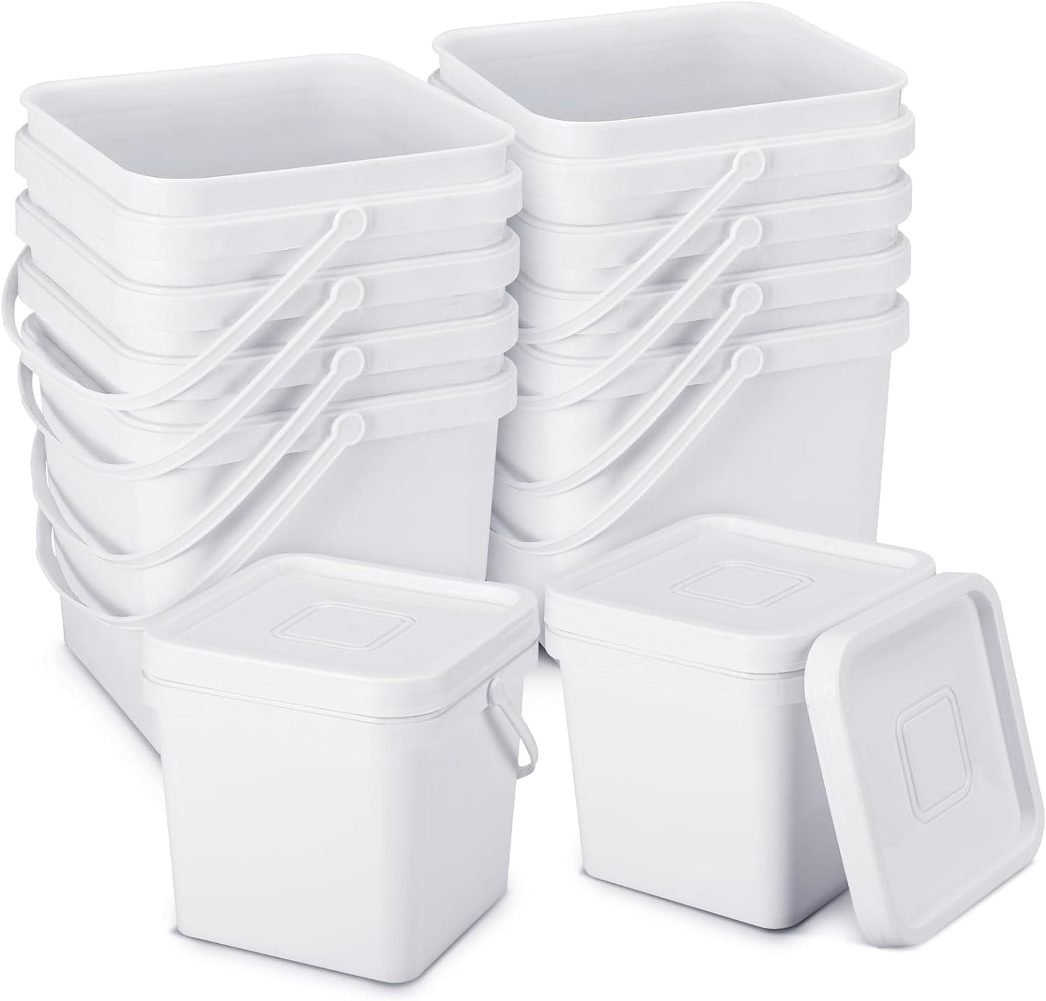 10 Pcs 1 Gallon Square Bucket with Lid Food Grade Plastic Bucket 4.5L ...