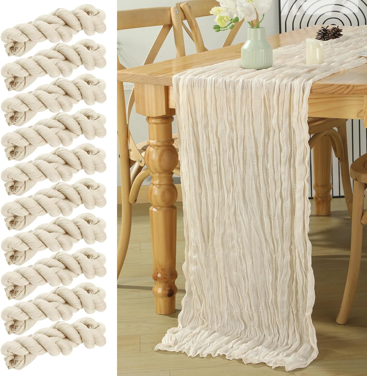 10 Pcs 10 FT Ivory White Cheesecloth Table Runner, 120 Inch Boho Cheese ...