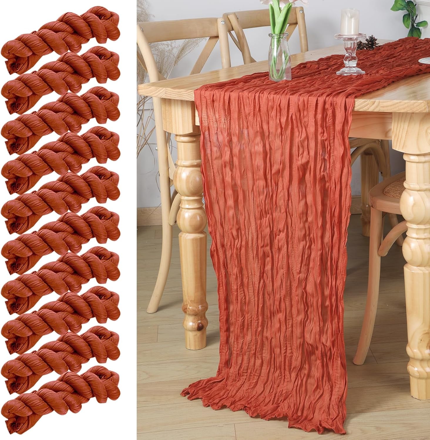 10 Pcs 10 FT Terracotta Cheesecloth Table Runner, 120 Inch Boho Cheese ...
