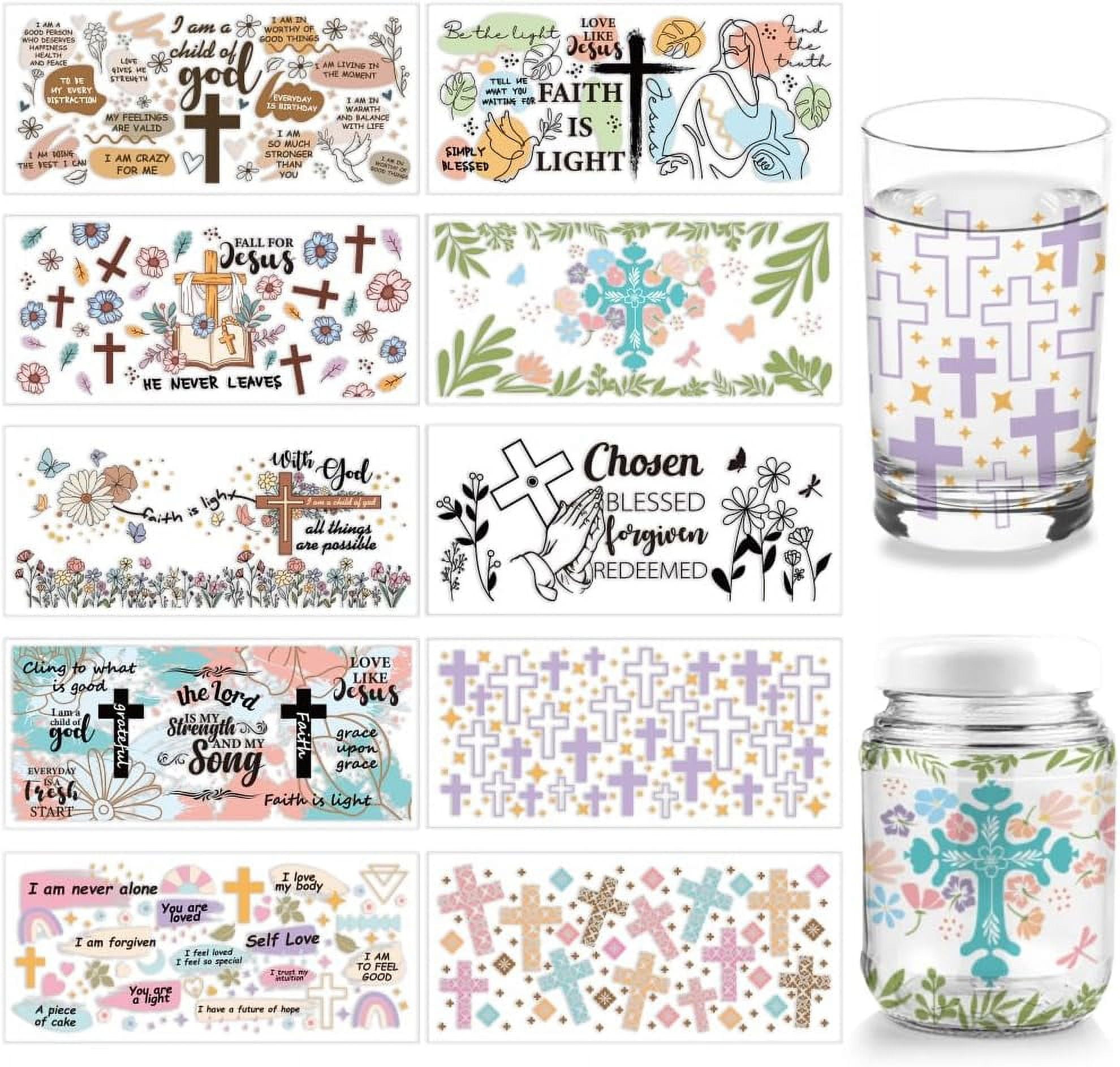 10 Pcs 10 Styles Cup Wrap Transfer Sticker PVC Glass Cup Transfer Paper ...