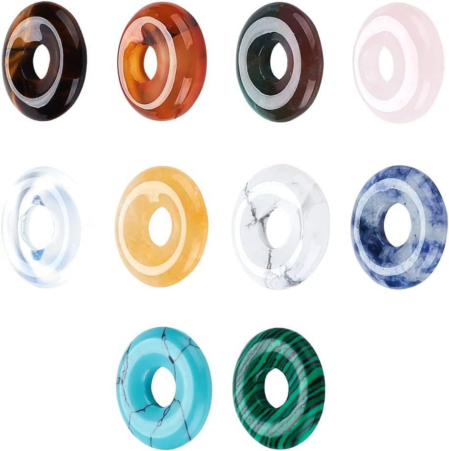 10 Pcs 10 Styles Natural Circle Donut Gemstone Charms 18mm Dyed Flat ...