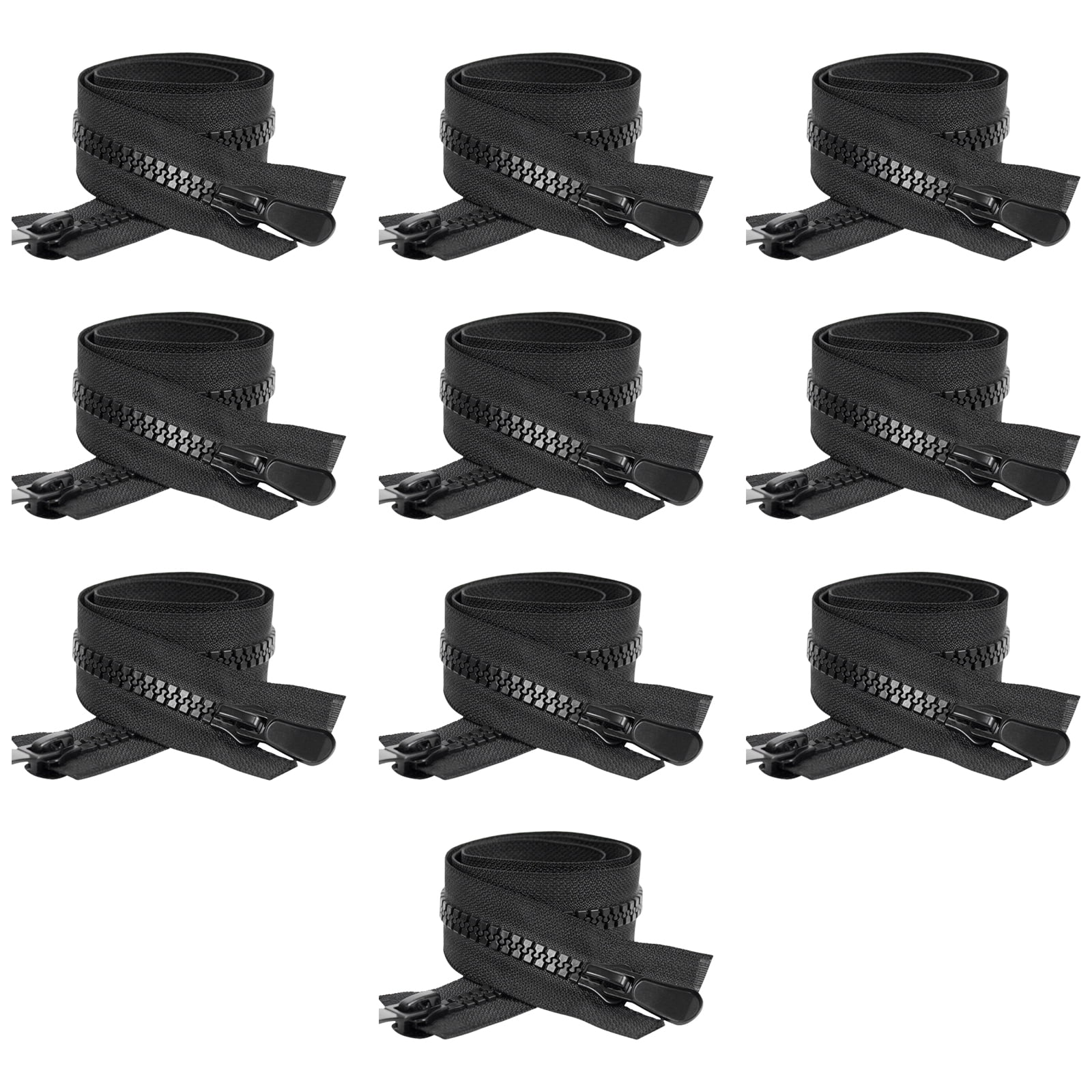 10 Pcs #10 Zips Separable Black Zippers with Double Pull Separating ...