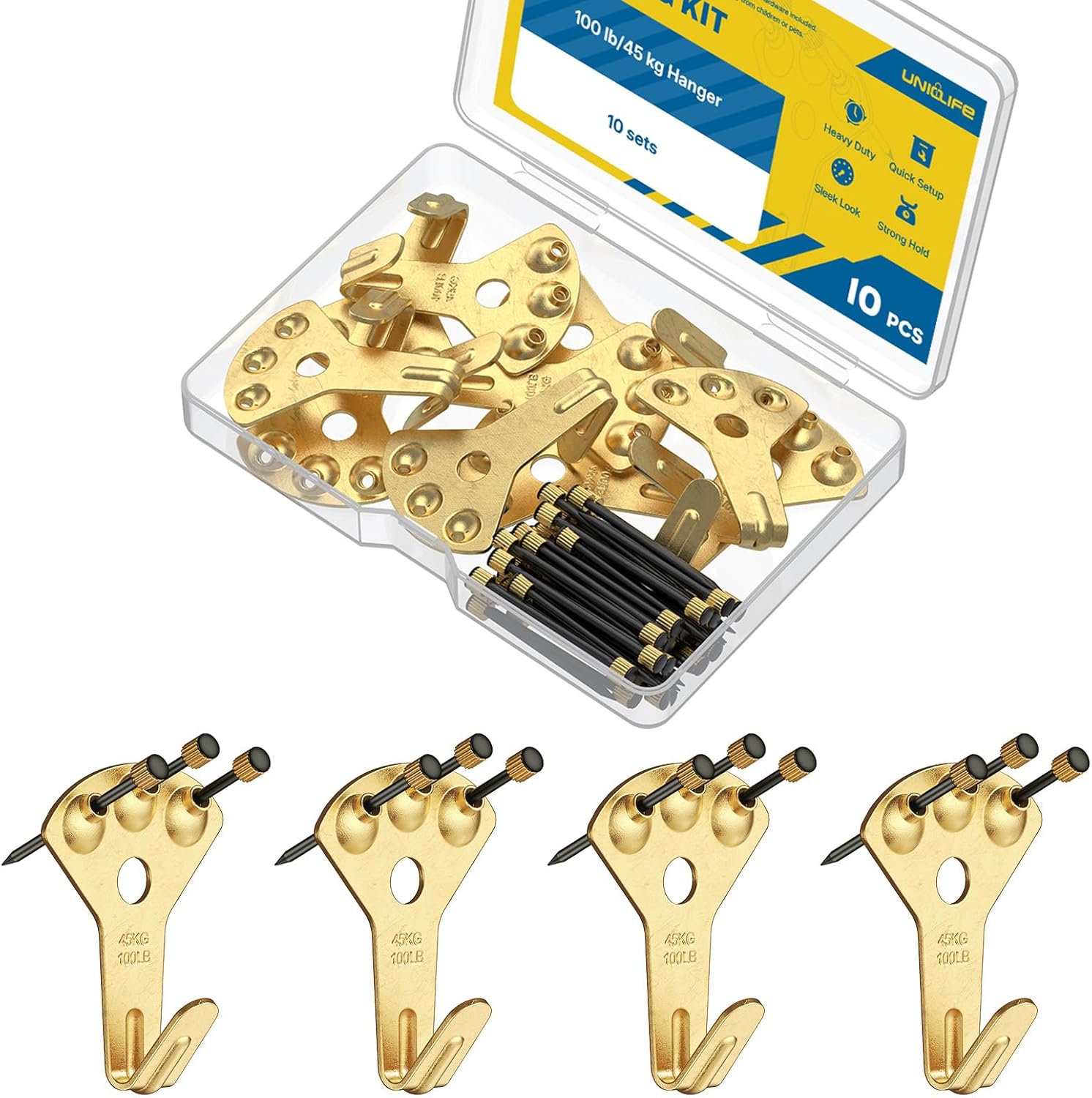 10 Pcs 100 lb Heavy Duty Picture Hangers for Drywall & Wood, Picture ...