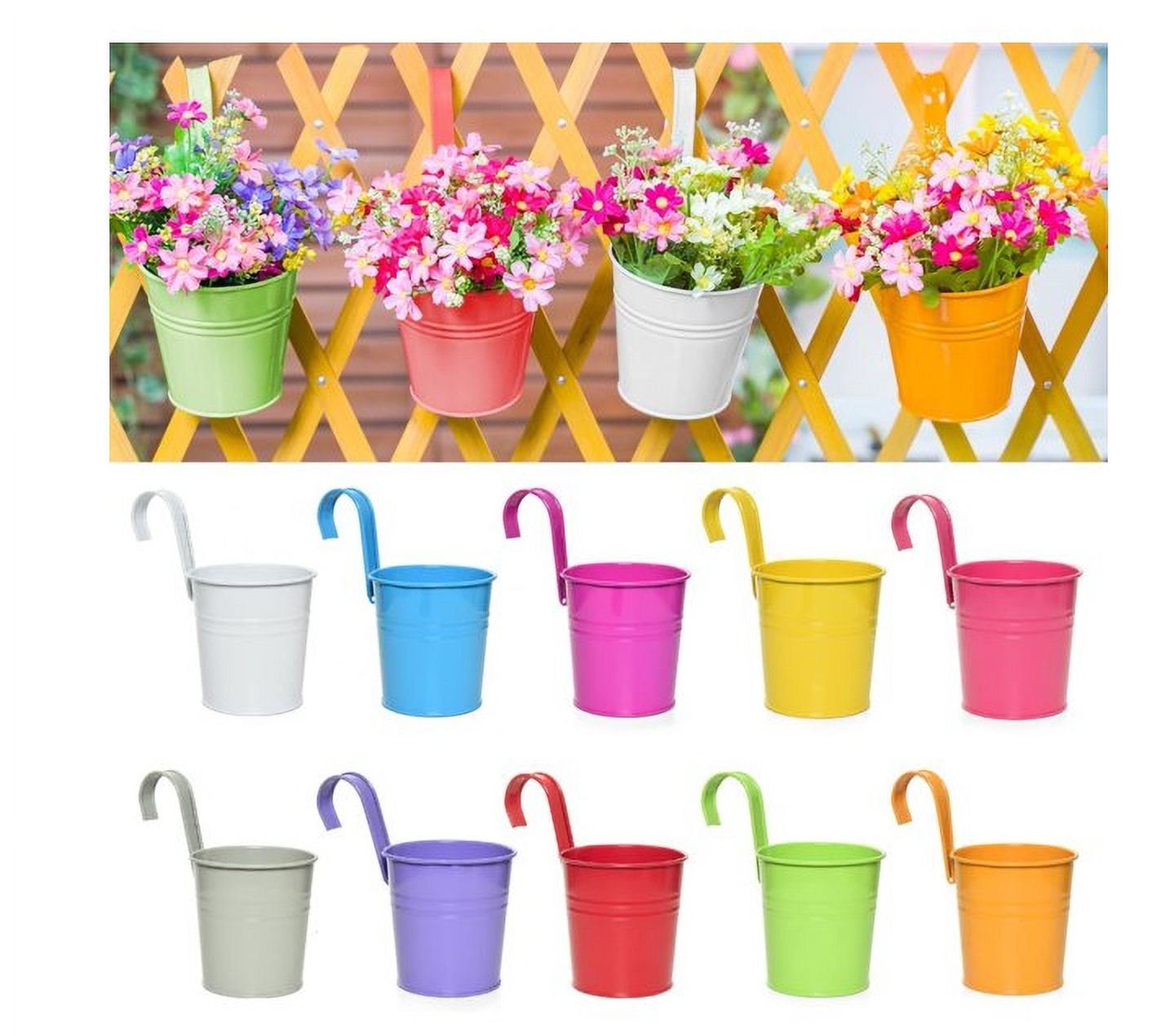 10 Pcs 10cm Metal Hanging Plant Pots with Detachable Hook, Colored ...