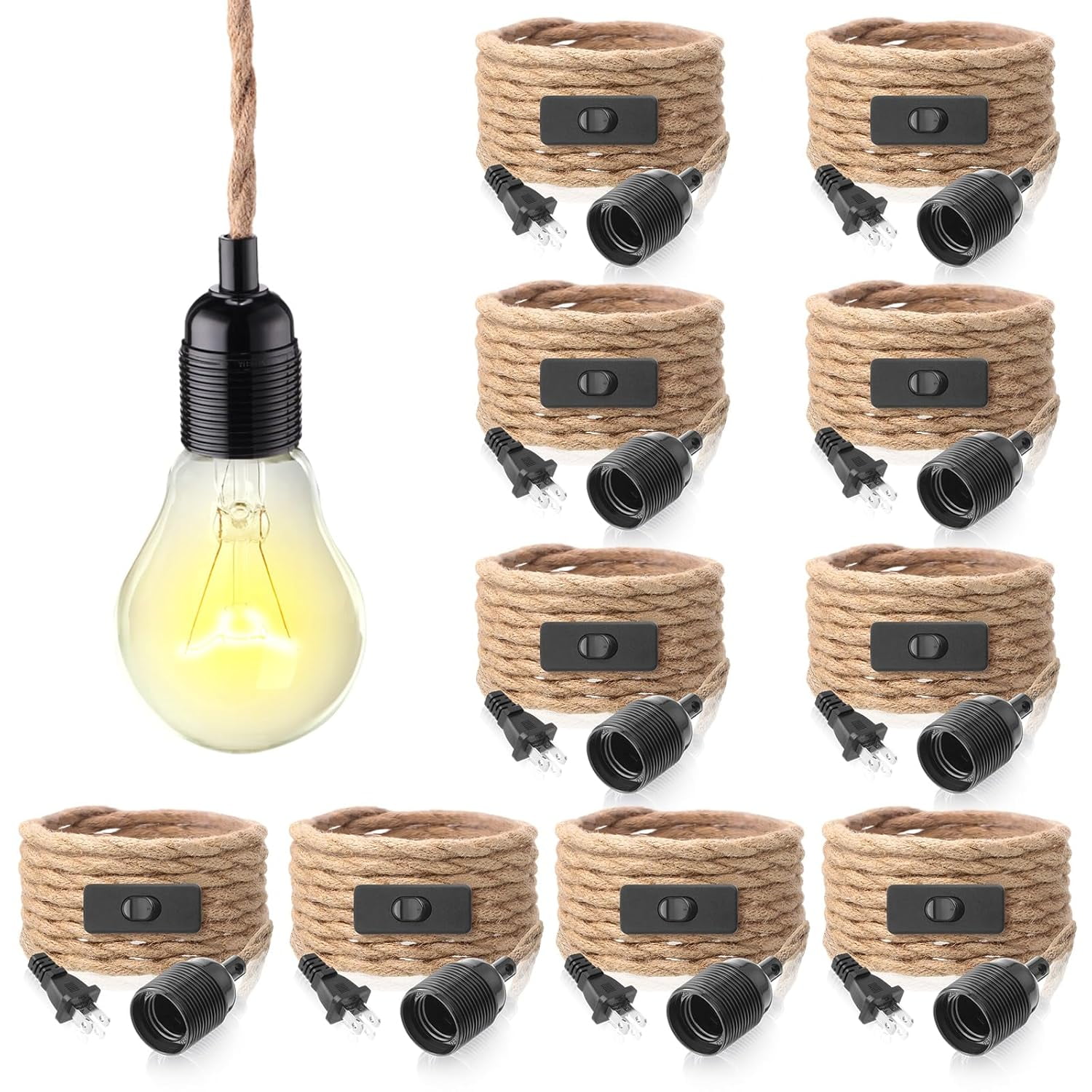 10 Pcs 10ft Pendant Light Cords Kit with Switch Rope Cord Fixtures ...